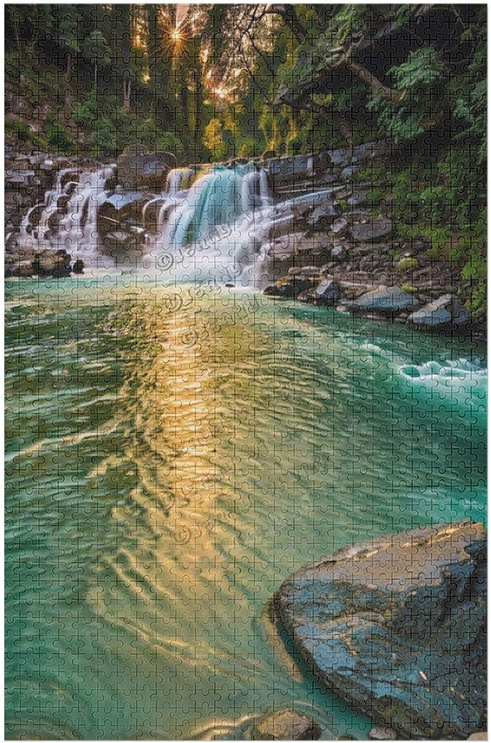 Jigsaw Puzzles for Adults 1000 Piece - Mountains Waterfall Water Flow Creek Stream Landscape ...