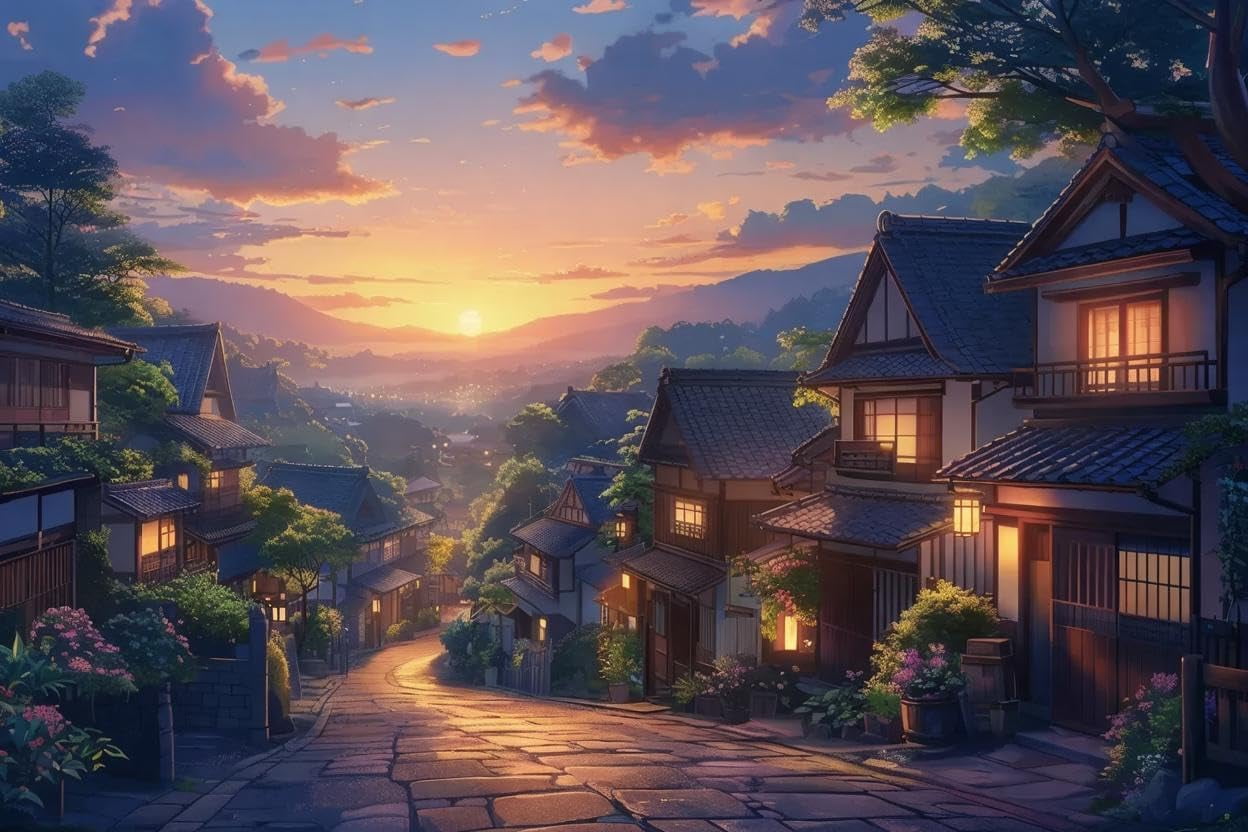 Jigsaw Puzzles for Adults 1000 Pieces Sleepy Village at Dawn Anime Art ...