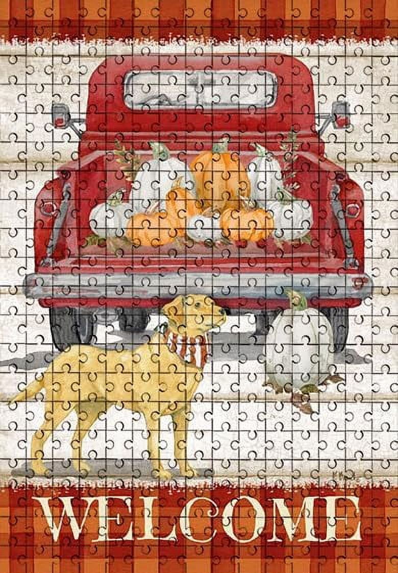 Jigsaw Puzzles for Adults 300 Pieces Pup-kin Fall Red Truck Wooden ...
