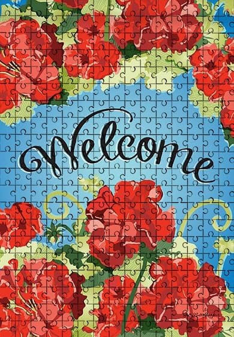 Jigsaw Puzzles for Adults 500 Pieces Red Geraniums Welcome Wooden ...