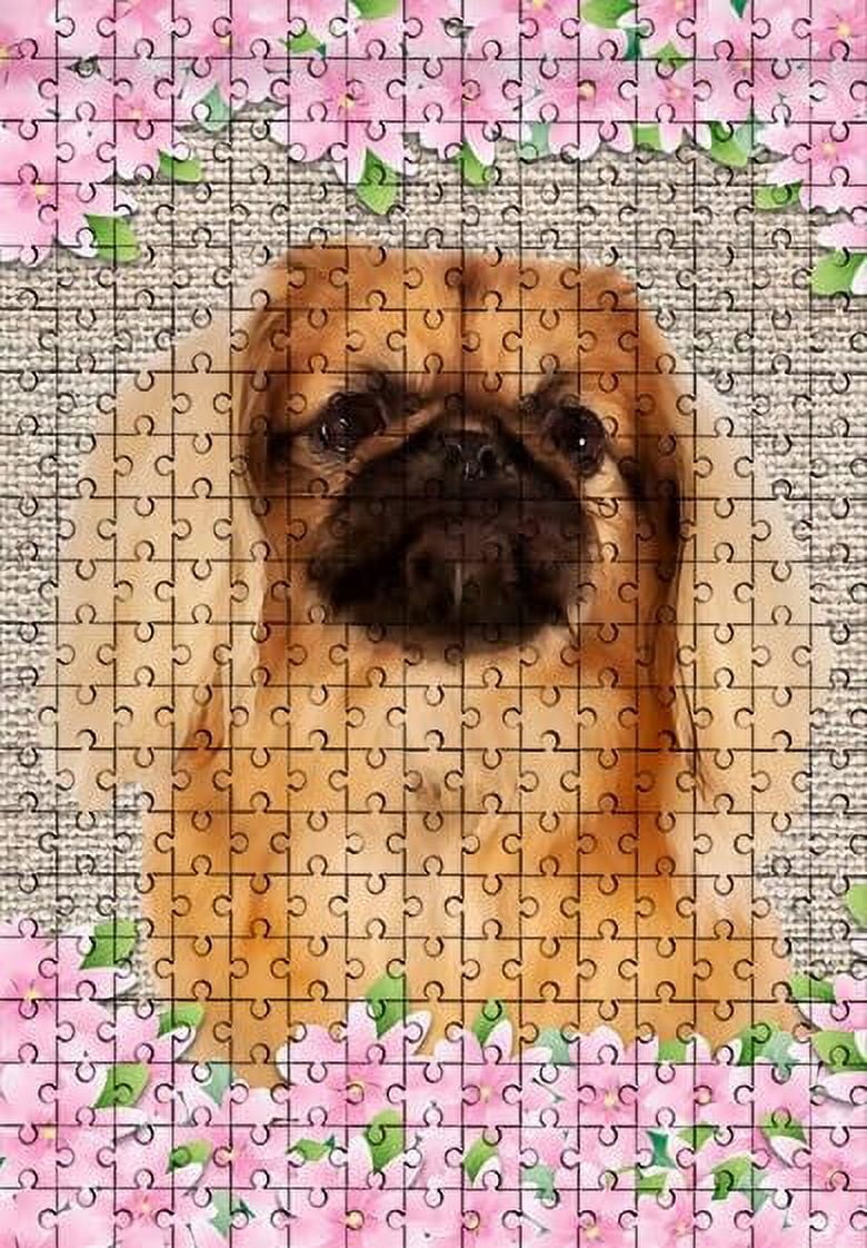 Jigsaw Puzzles for Adults 500 Pieces Spring Flowers Pekingese Wooden ...