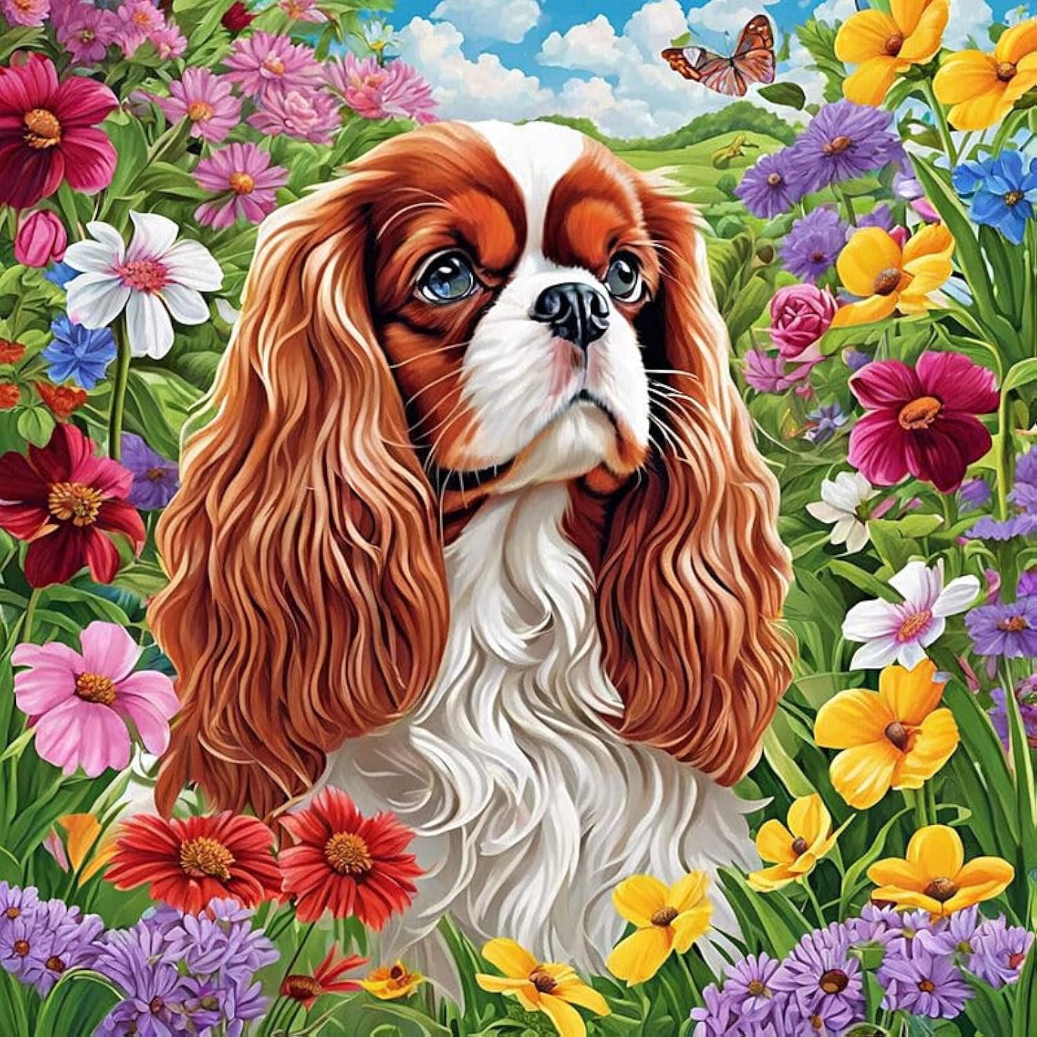 Jigsaw Puzzles for Adults500 Pieces Spring Flowers Ruby Cavalier King Charles Spaniel Wooden ...