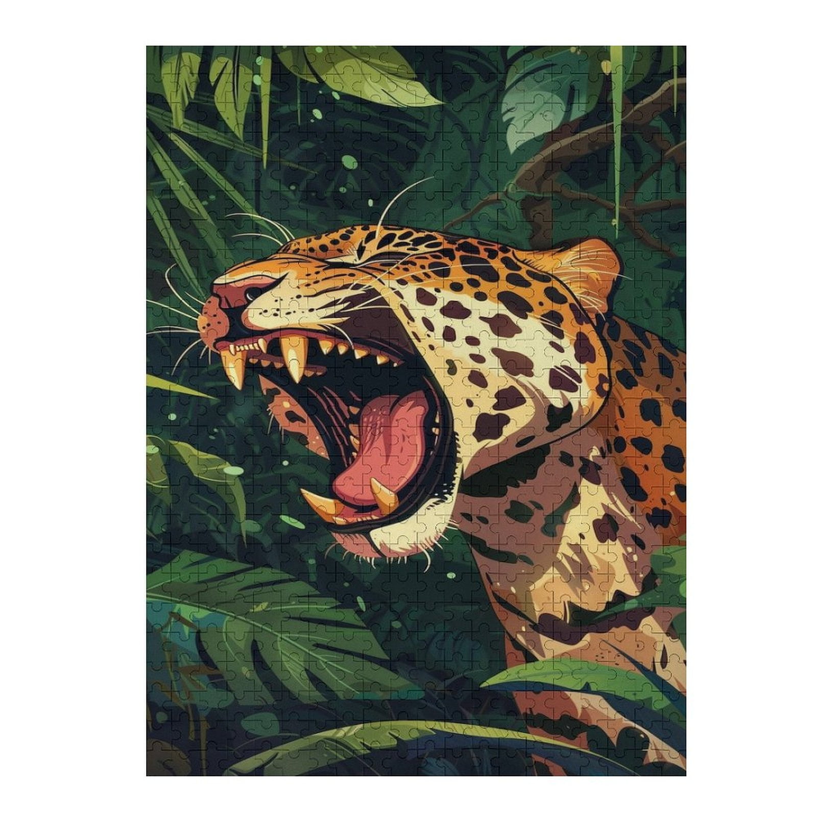 Jigsaw Puzzles - Angry - Faced Jaguar with Sharp Teeth, Set Against ...