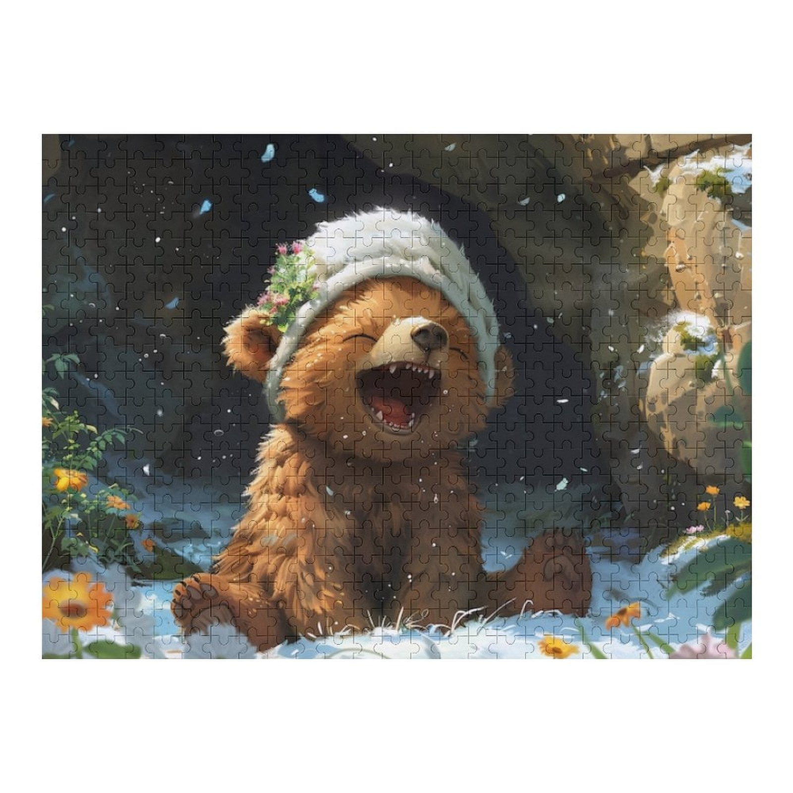 Jigsaw Puzzles - A Bear Wearing A Snowy Hat Laughing Heartily at The ...