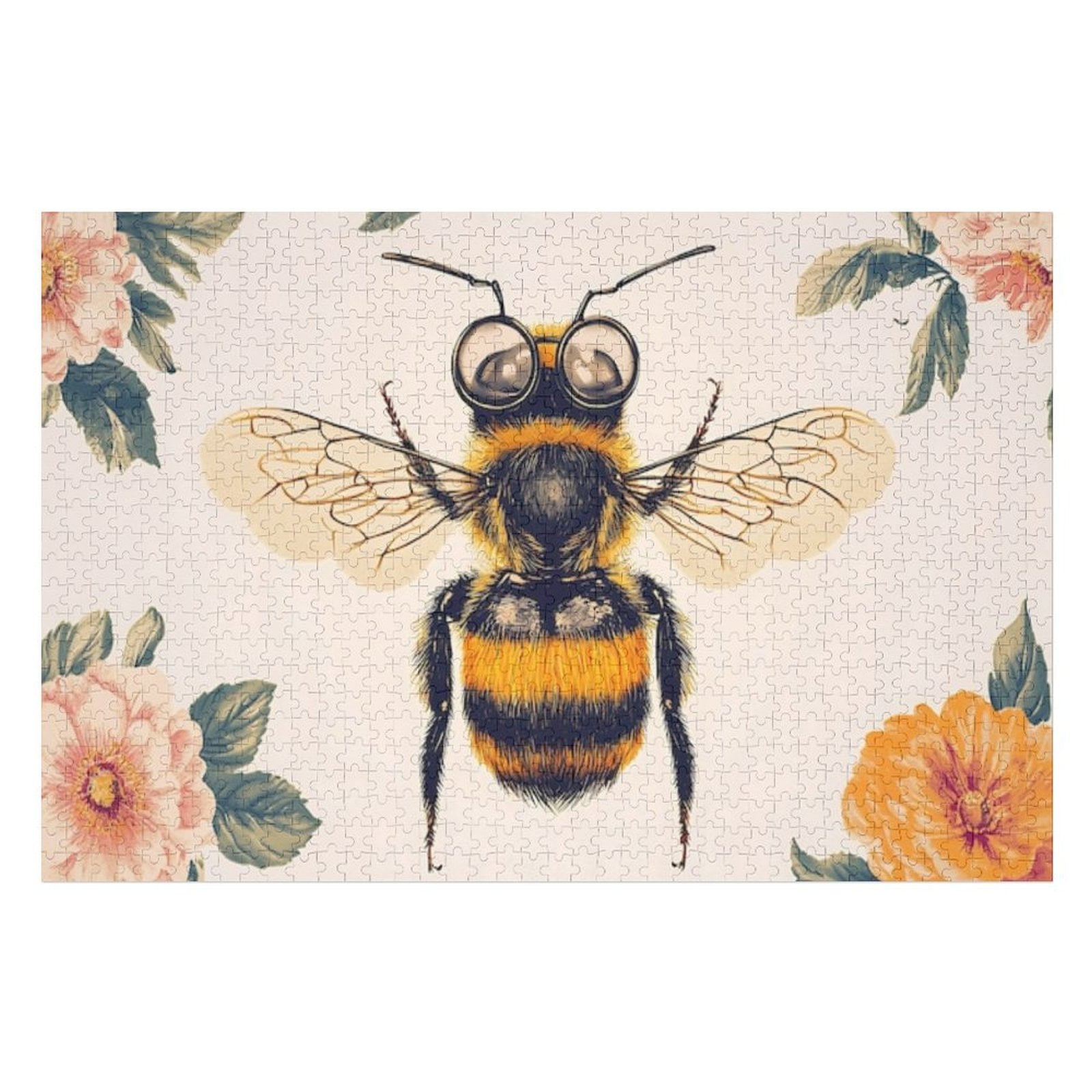 Jigsaw Puzzles - A Bee with Large Glasses Surrounded by Flowers in A ...