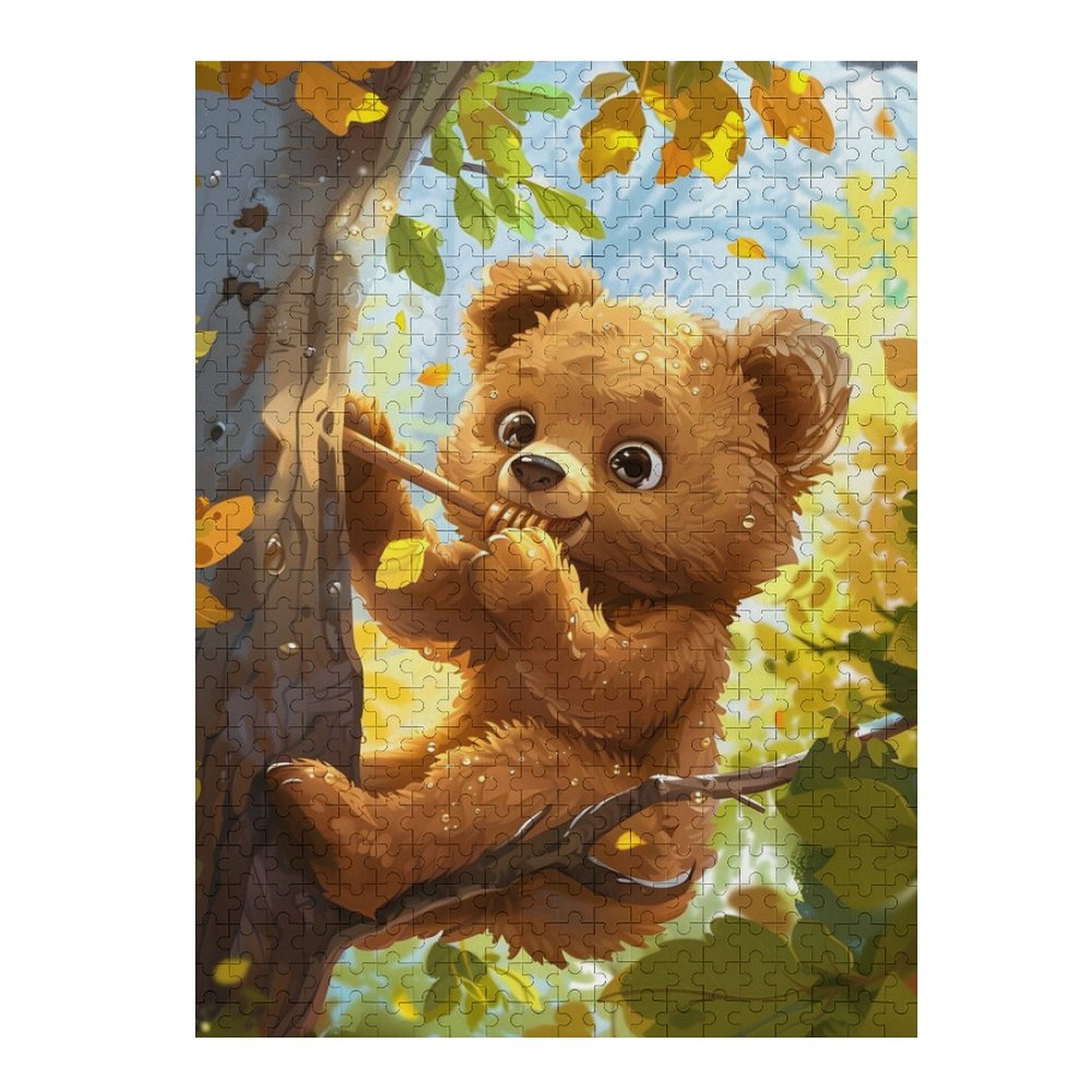 Jigsaw Puzzles - Brown Bear in A Tree, Enjoying Honey in An Autumnal ...