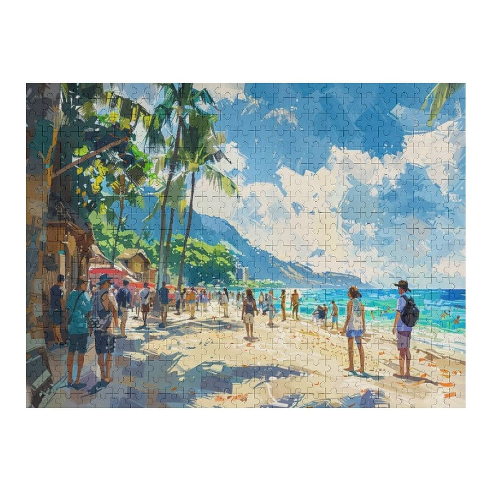 Jigsaw Puzzles - Busy Tropical Beach with People Enjoying The Seaside ...
