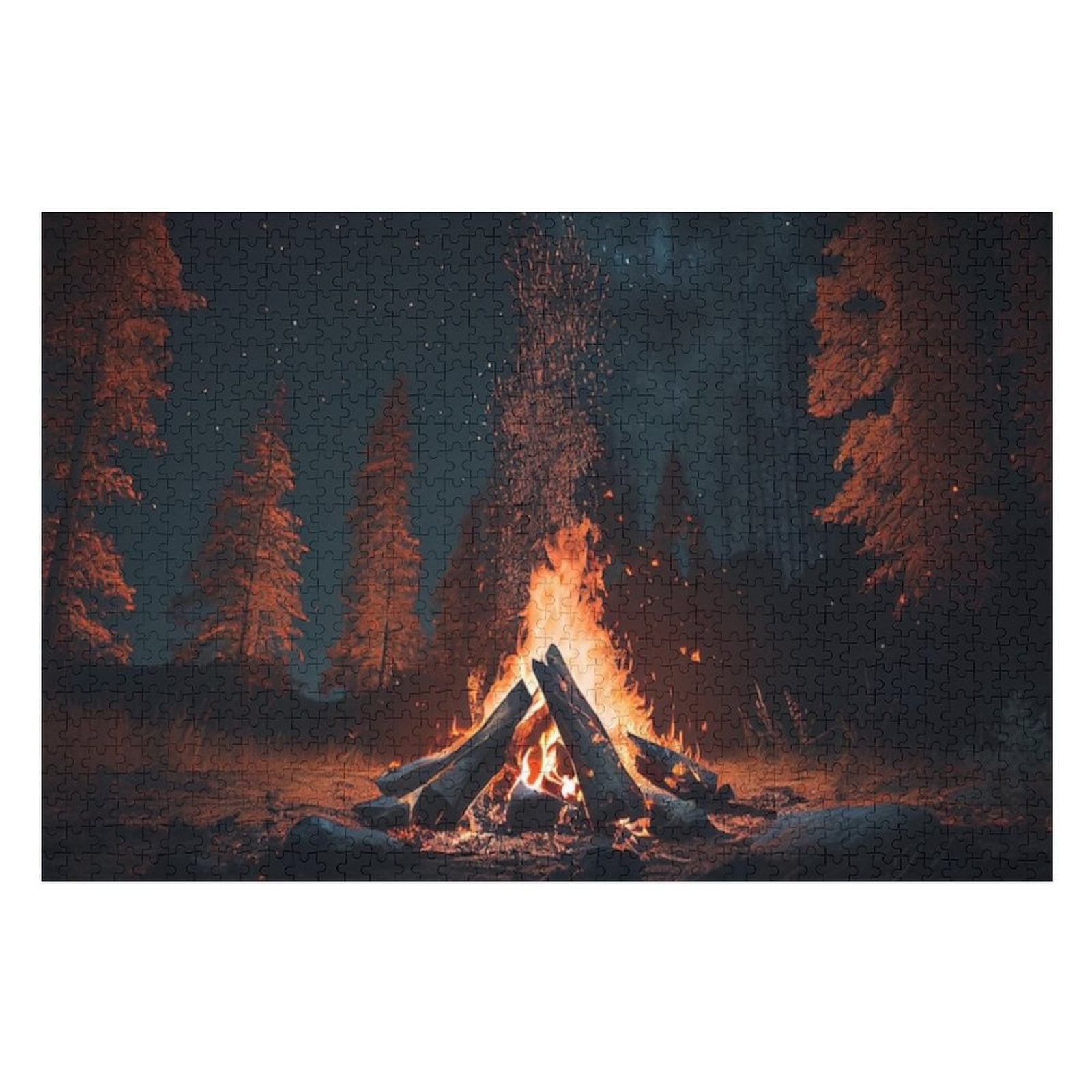 Jigsaw Puzzles - Campfire Burning Brightly in A Forest at Night ...