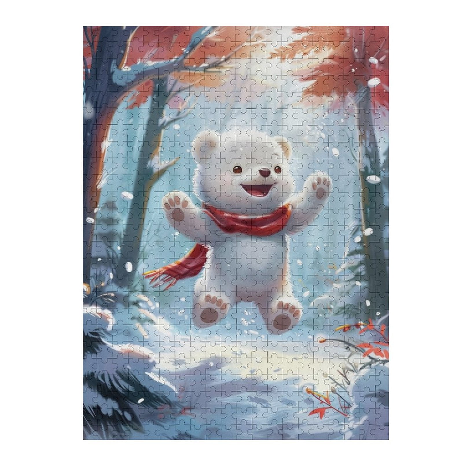Jigsaw Puzzles - Cheerful White Bear Wearing A Red Scarf, Jumping in A ...