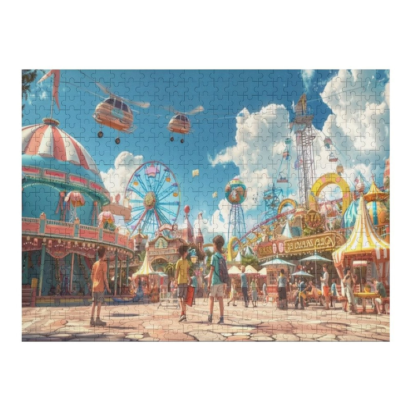 Jigsaw Puzzles - Children in An Amusement Park with Various Rides And A ...