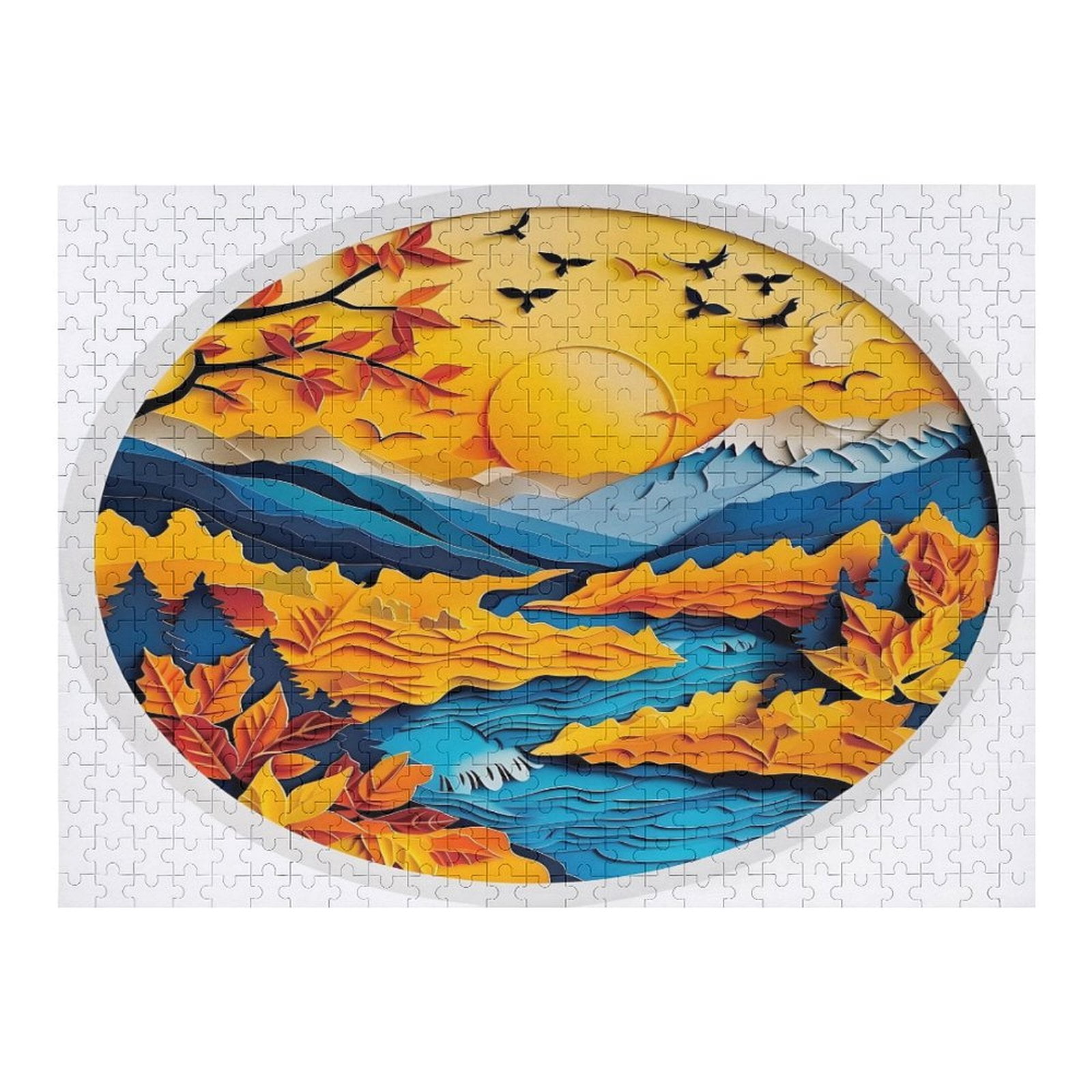 Jigsaw Puzzles - Circular Paper - Cut Art Showing A Scenic Autumn ...