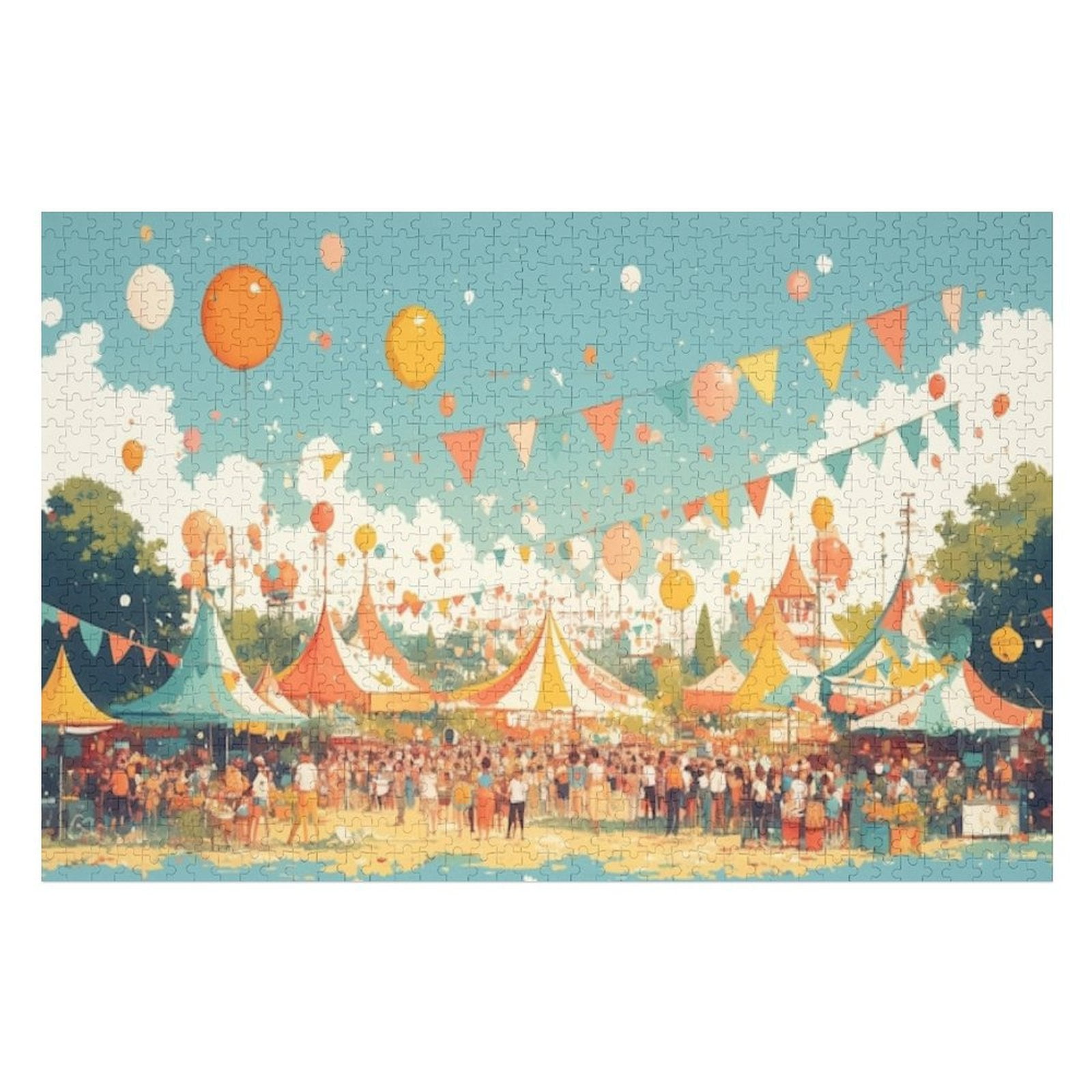 Jigsaw Puzzles - Colorful Tents And A Bustling Crowd at An Outdoor ...