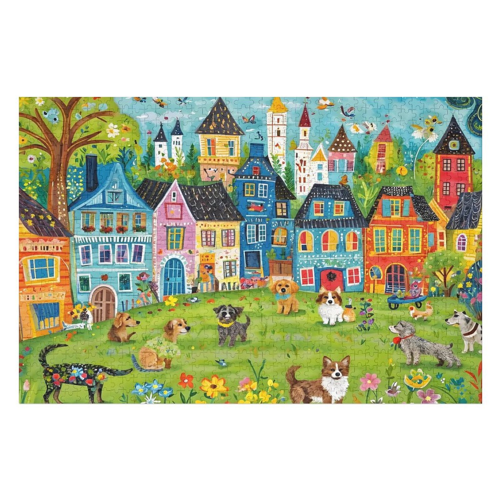 Jigsaw Puzzles - Colorful Village with Unique Houses And Dogs in A ...