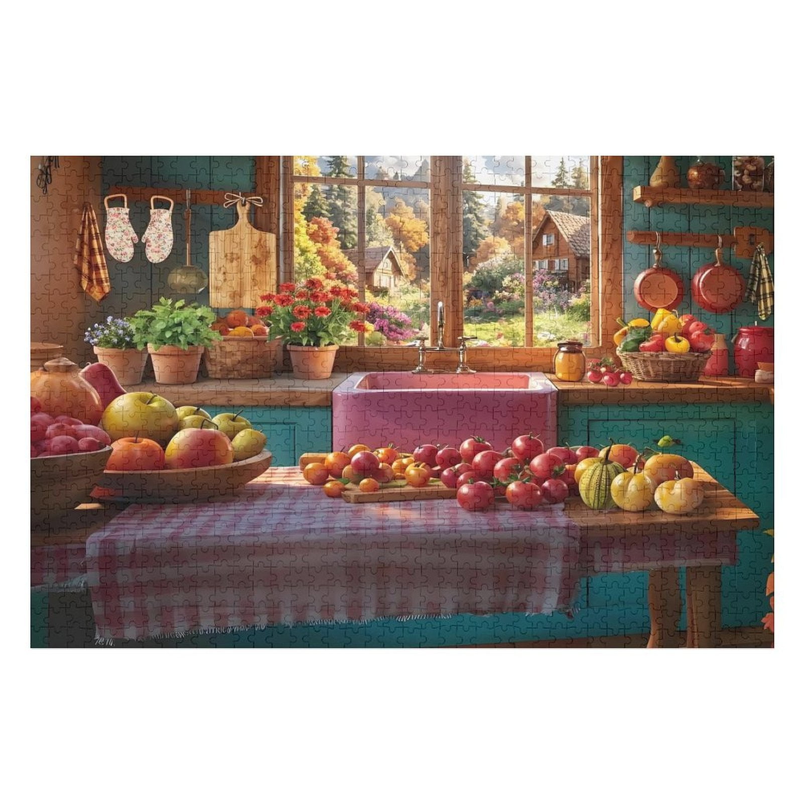 Jigsaw Puzzles - Cozy Kitchen with A Pink Sink, Fresh Fruits And ...