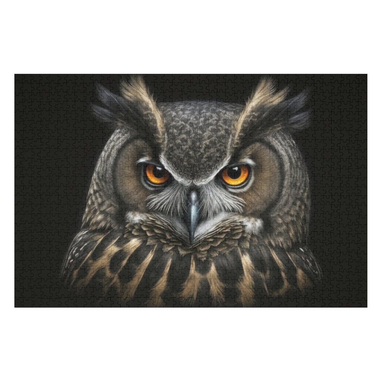 Jigsaw Puzzles - A Detailed, Realistic Owl Head with Intense Orange ...