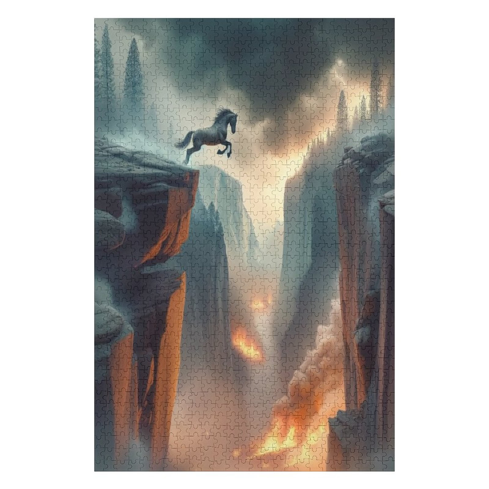 Jigsaw Puzzles Dramatic Horse Soaring Over Chasm 500 Piece Puzzle For ...