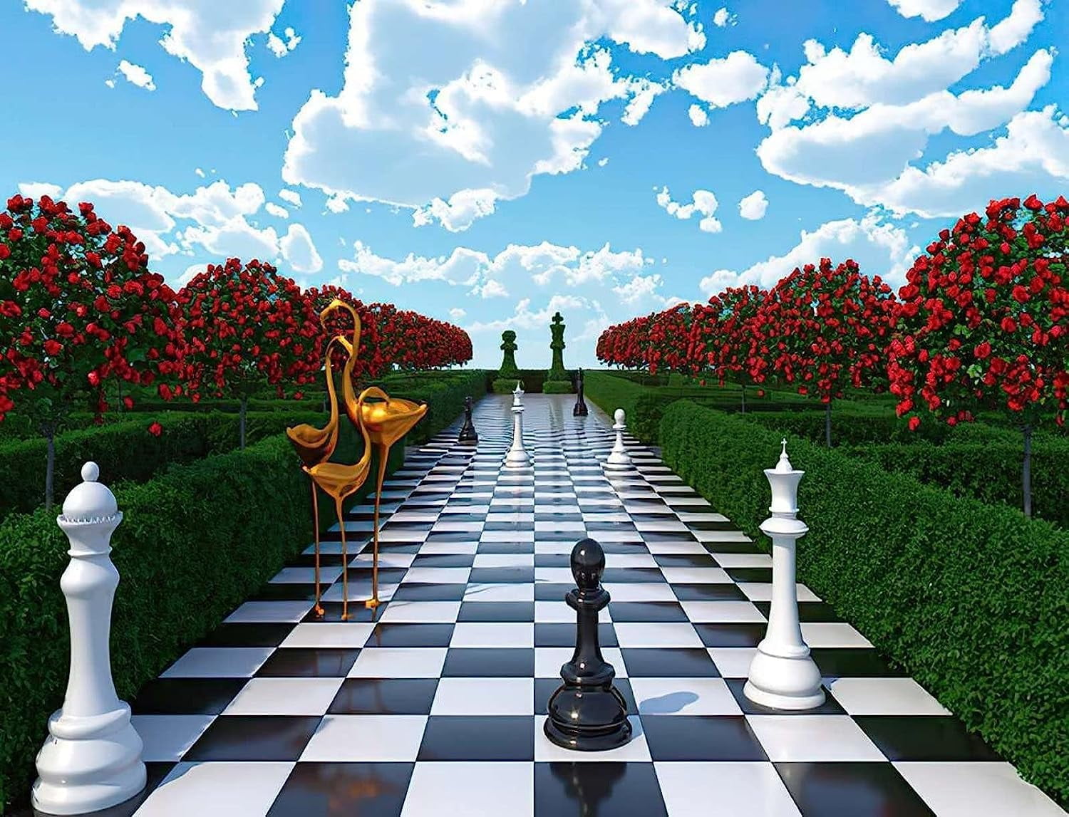 Jigsaw Puzzles Fantasy Plant Maze Garden Chess Golden Trees Red Flowers ...
