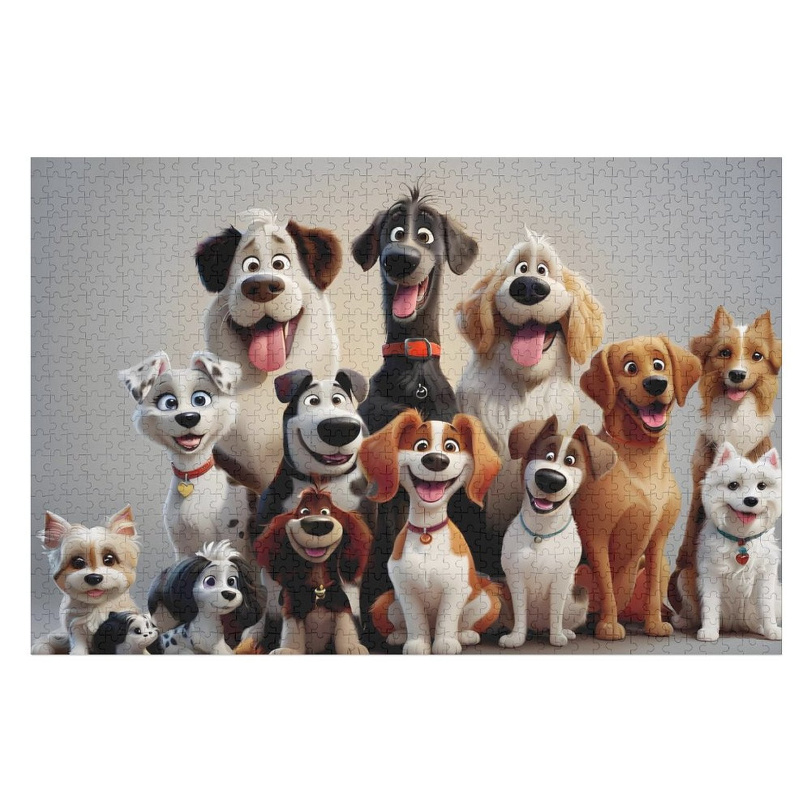 Jigsaw Puzzles - Group of Animated - Style Dogs with Various Breeds And ...