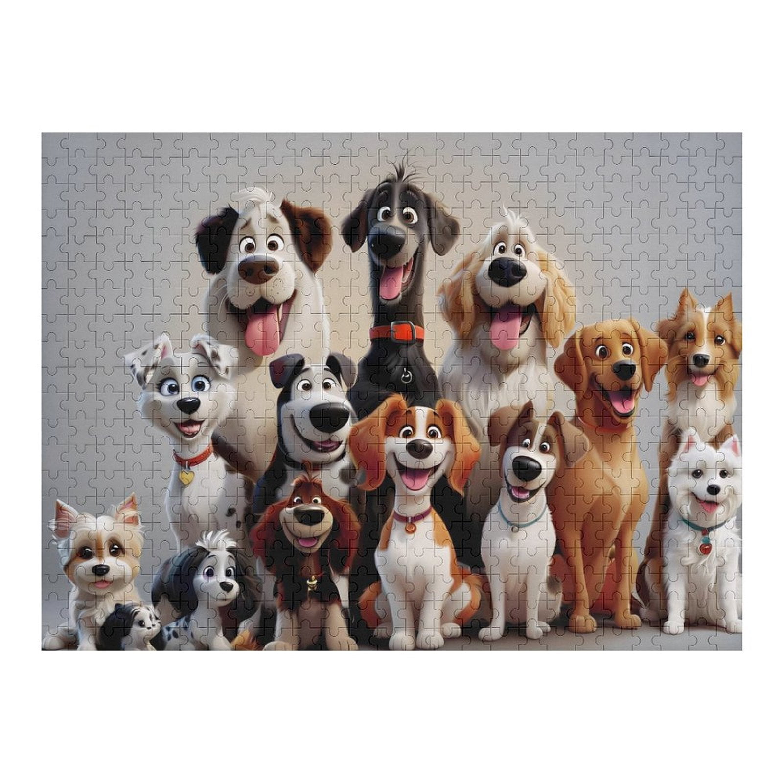 Jigsaw Puzzles - Group of Animated - Style Dogs with Various Breeds And ...