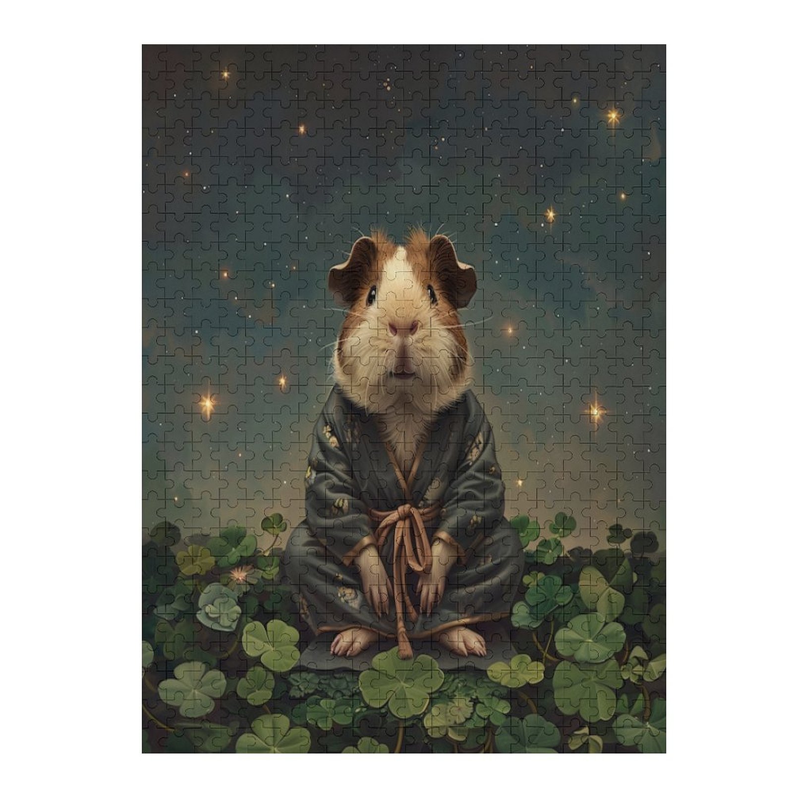 Jigsaw Puzzles - Guinea Pig in A Kimono Sitting Amidst Clovers Under A ...