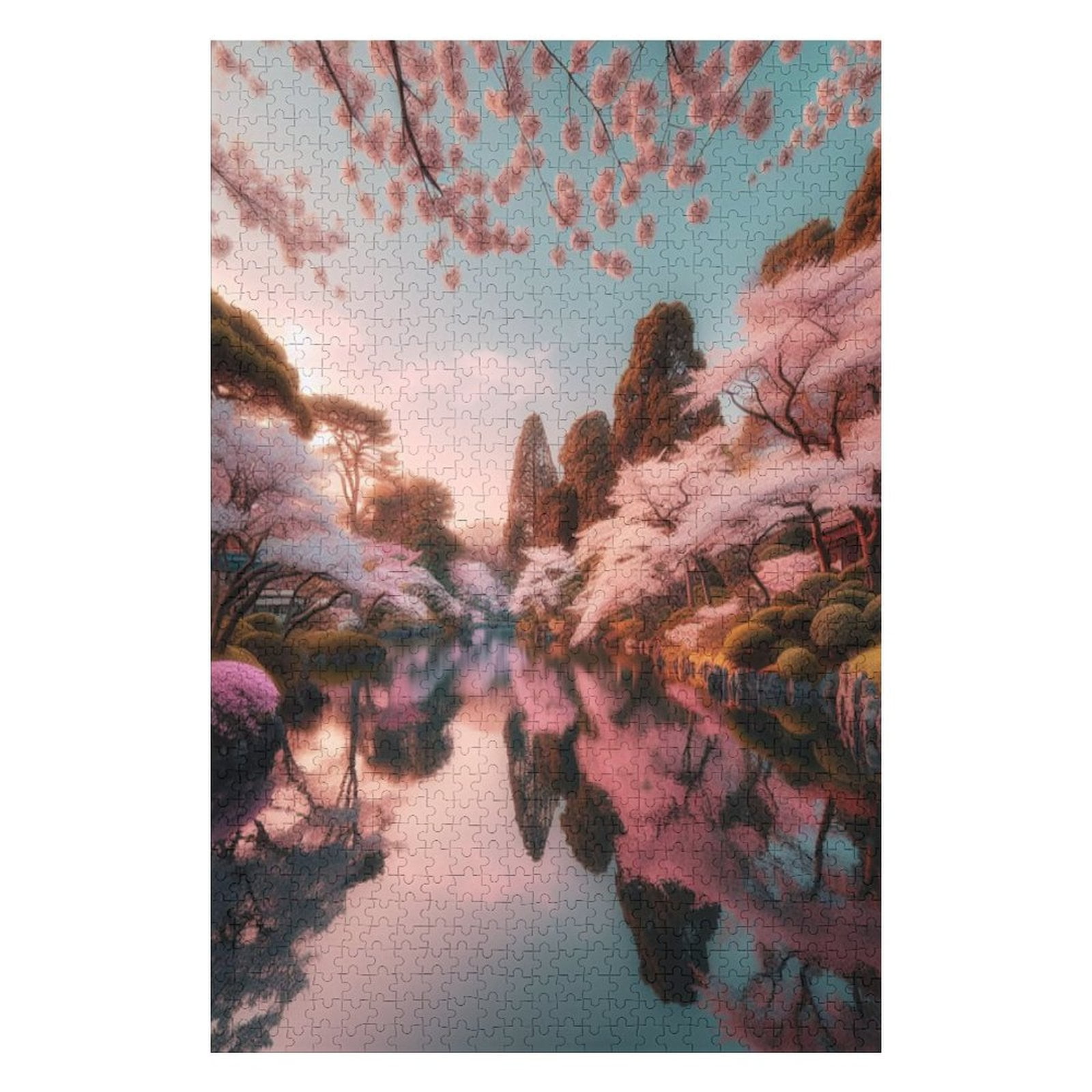 Jigsaw Puzzles Japanese Pond With Cherry Blossom Trees Wooden Puzzle ...
