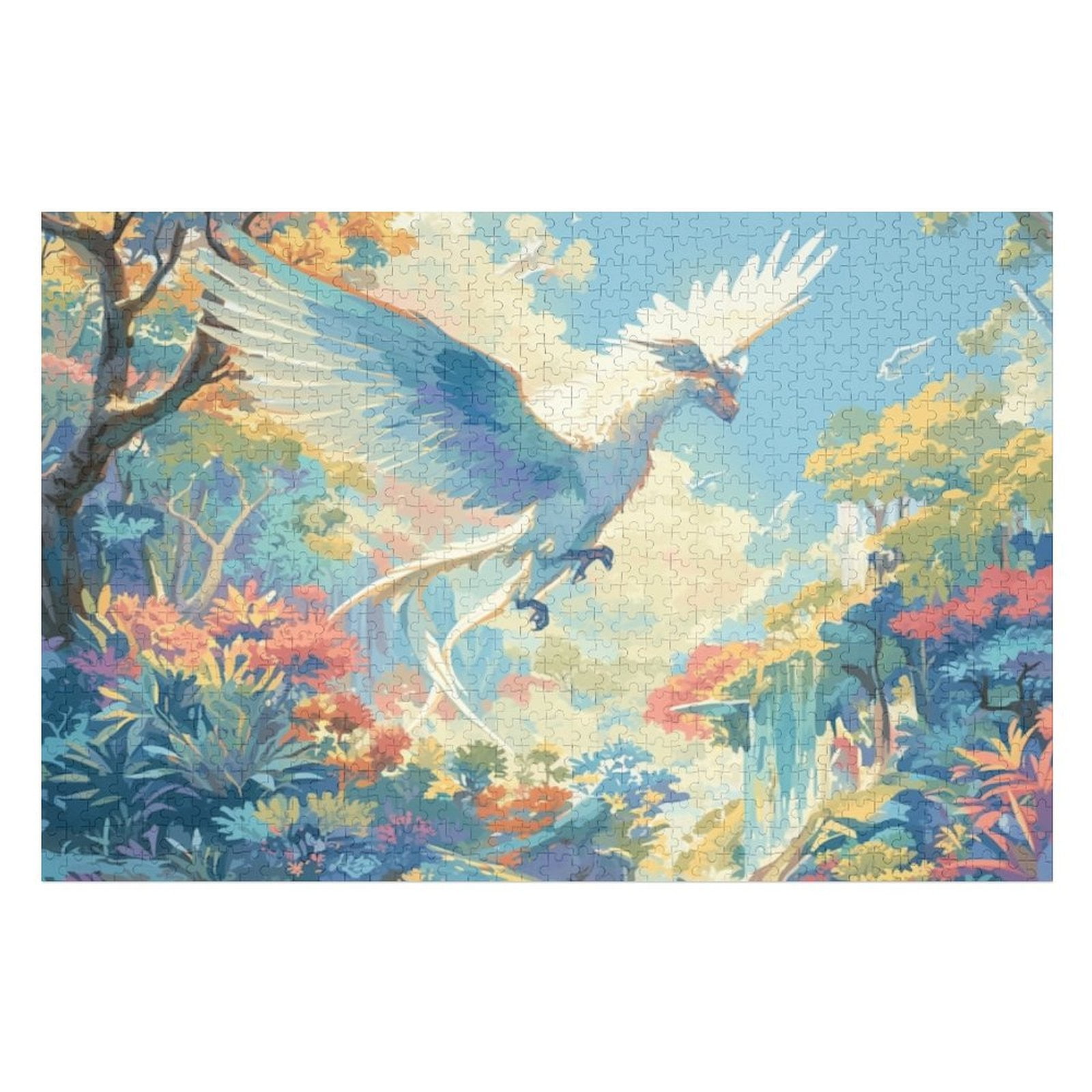 Jigsaw Puzzles- A Large, Winged Creature Flying over A Vibrant ...