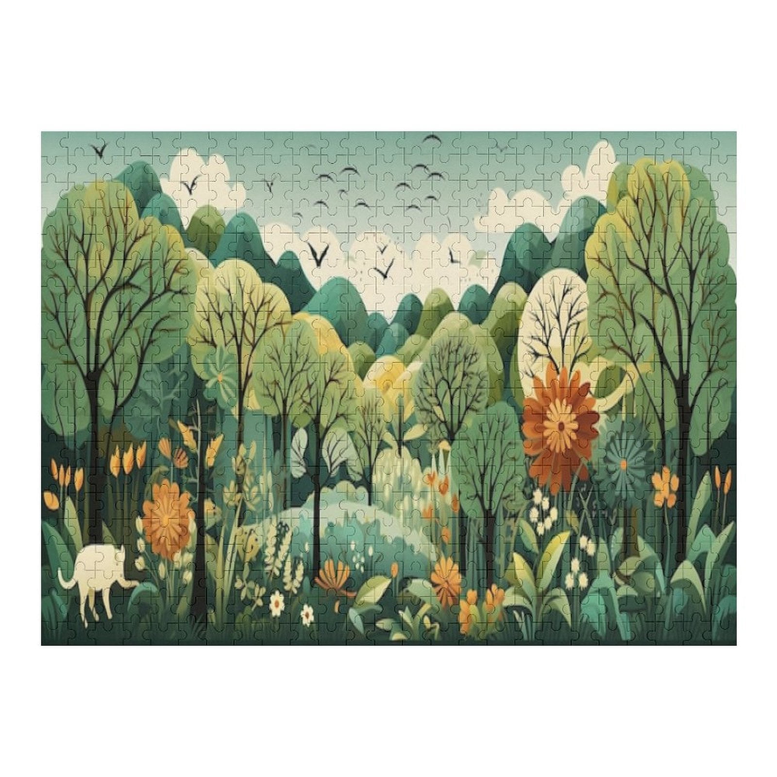 Jigsaw Puzzles - A Lush Forest Scene with Diverse Trees, Flowers And A ...