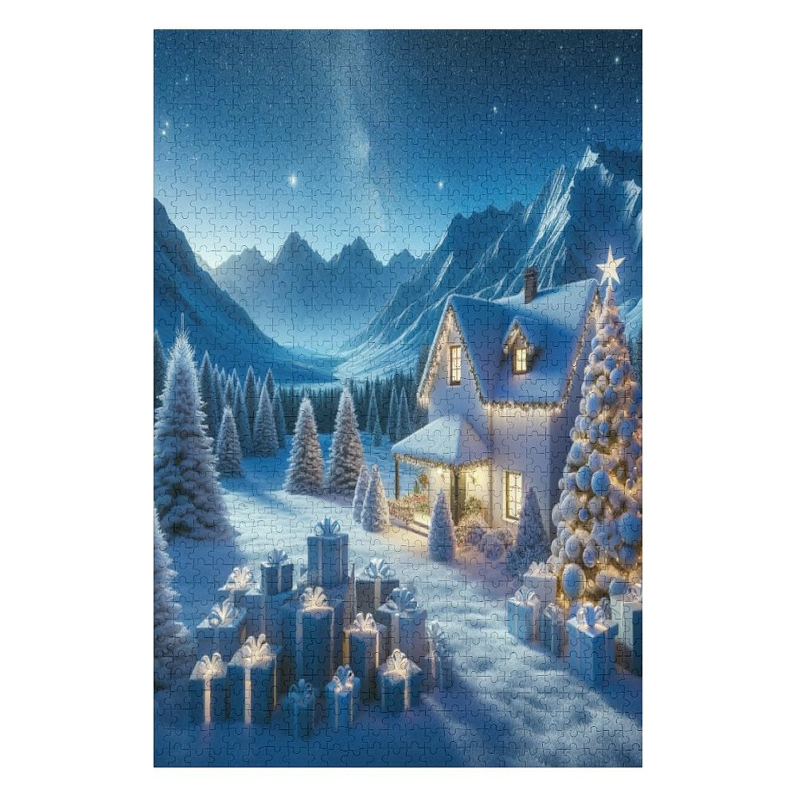 Jigsaw Puzzles Mountains & Cozy Christmas Scene Retro Collage Wooden Puzzle For Adults And Kids ...