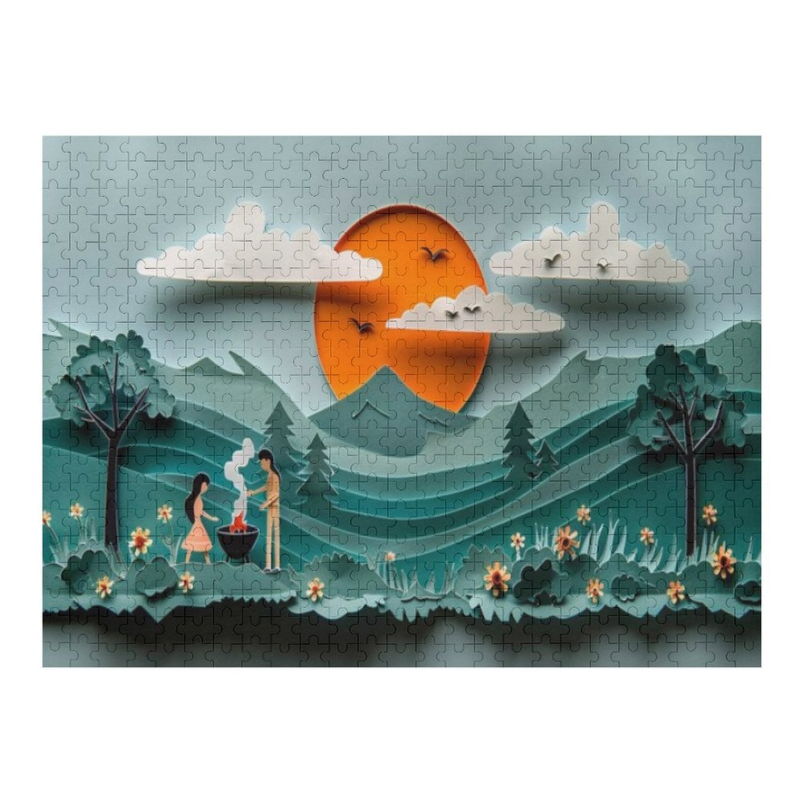 Jigsaw Puzzles- A Paper - Cut Style Scene of People Camping with A ...