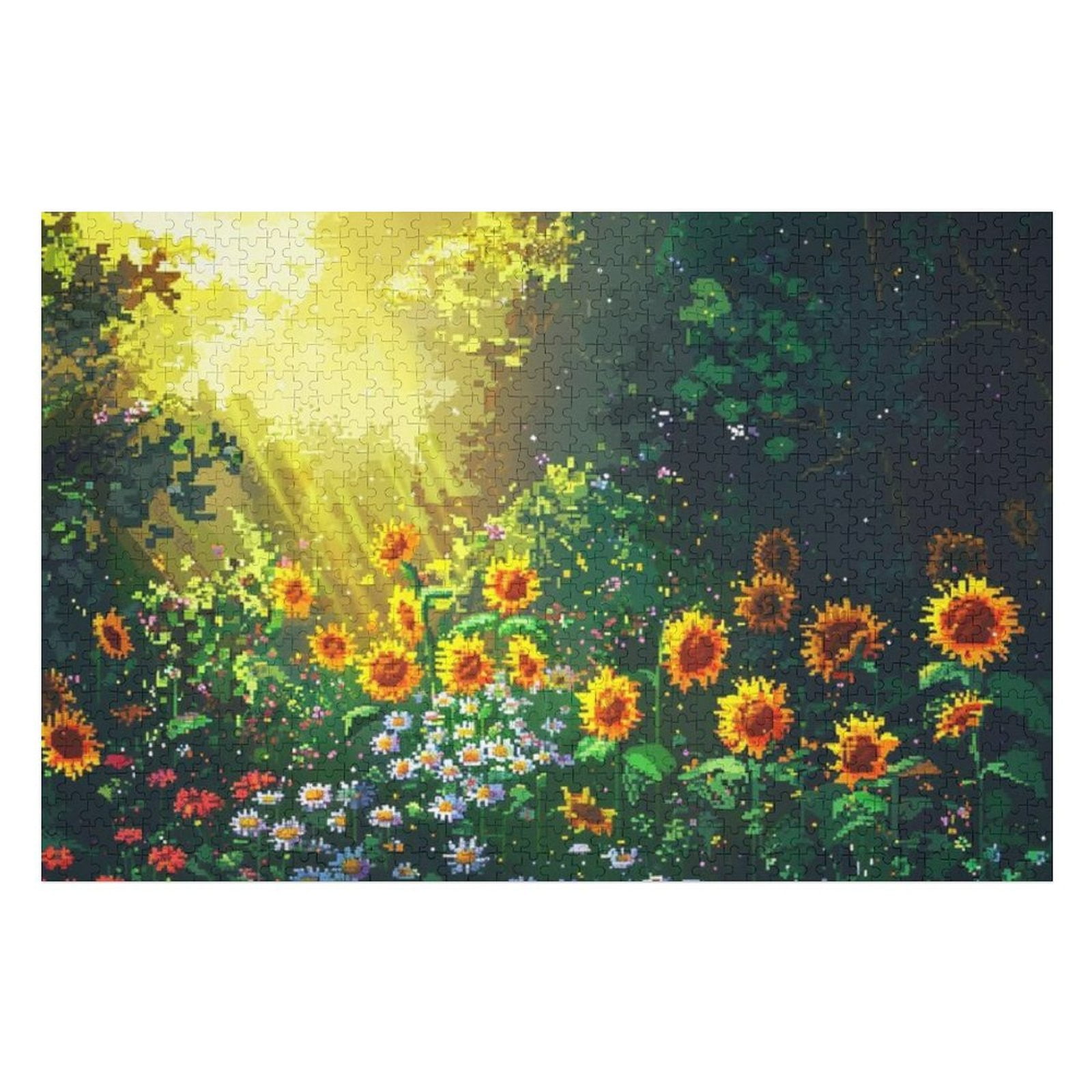 Jigsaw Puzzles - A Pixel - Art Sunlit Meadow with Sunflowers And Other ...