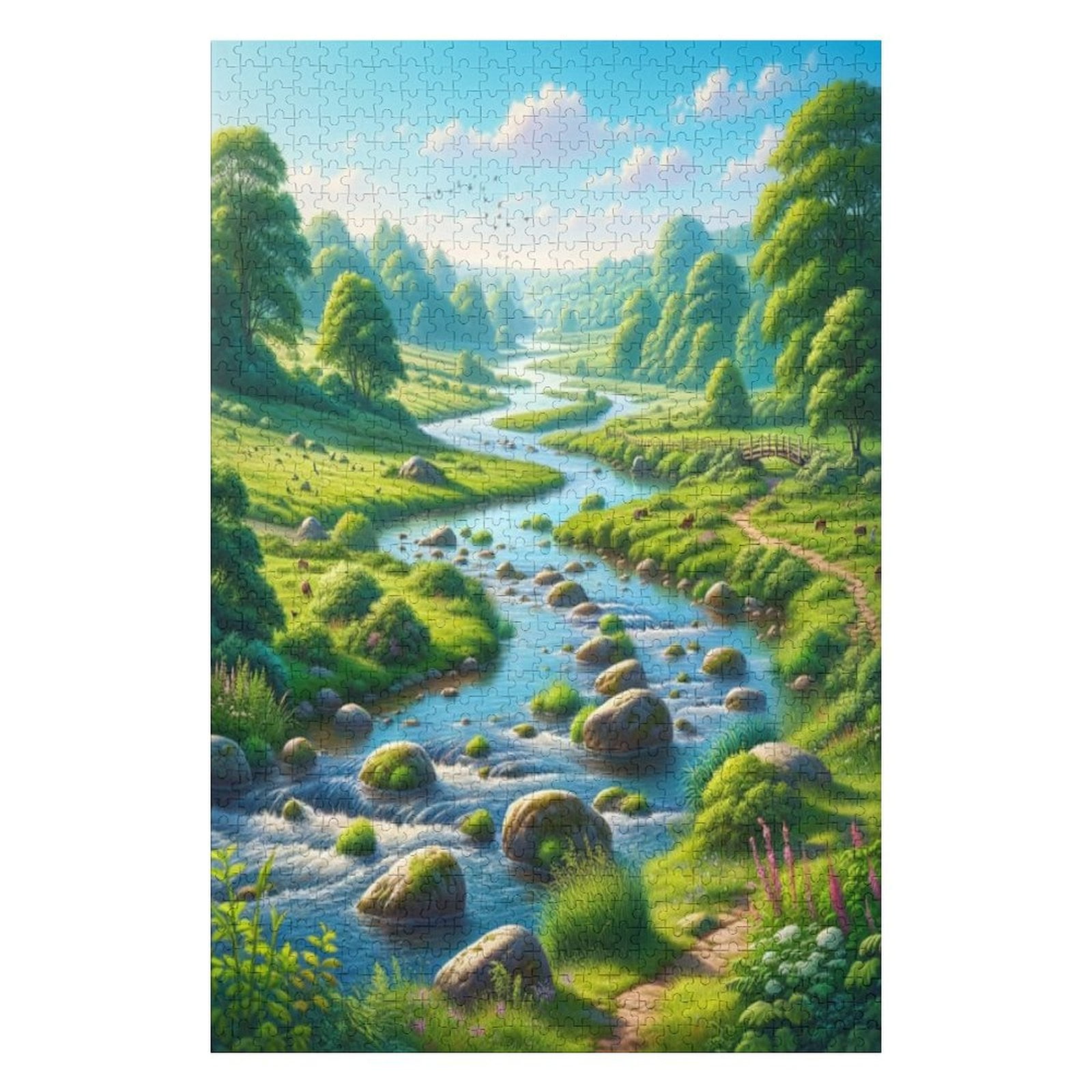 Jigsaw Puzzles River Landscape In Lush Countryside Wooden 500 Piece ...