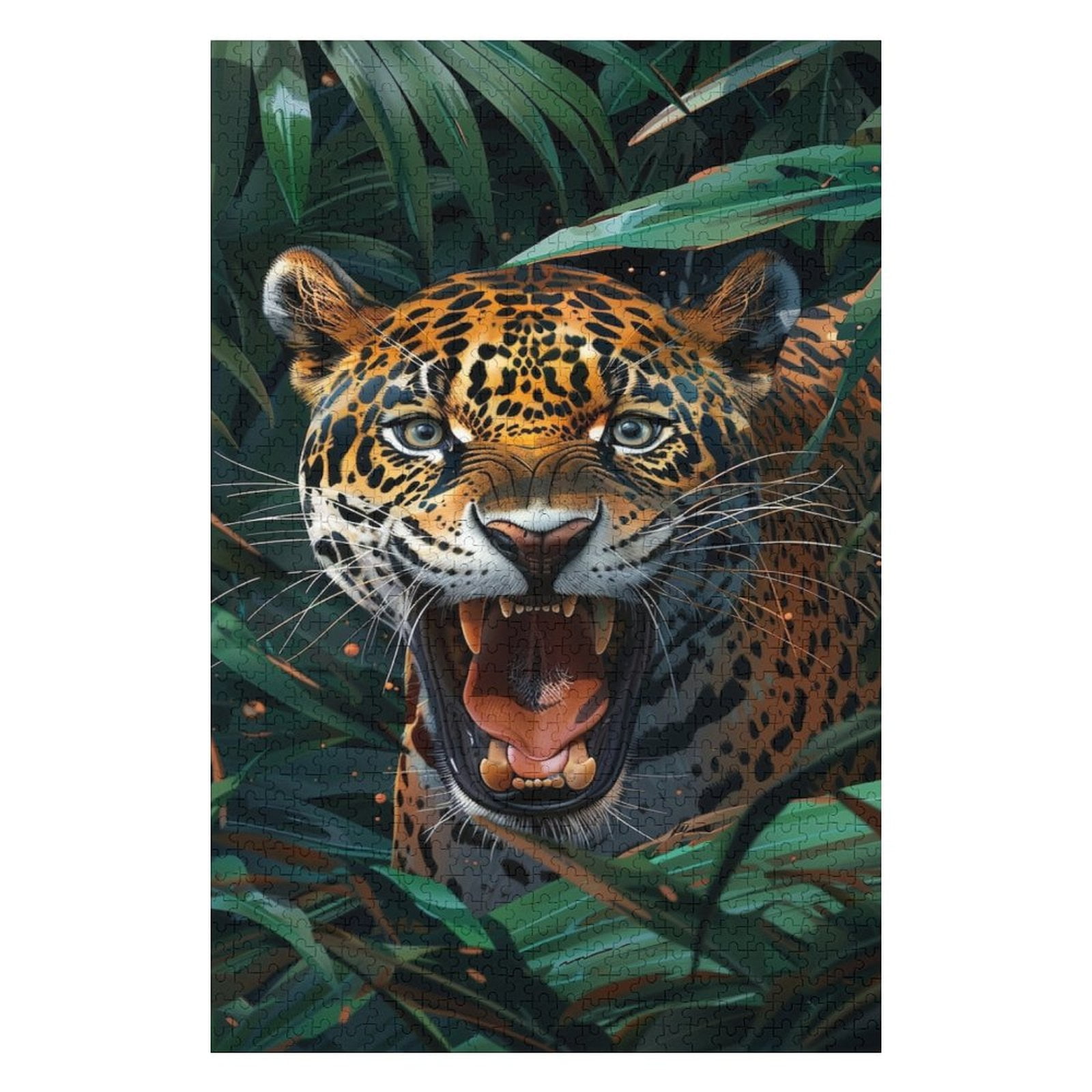 Jigsaw Puzzles - Roaring Jaguar Amidst Dense Green Foliage in A Vivid ...