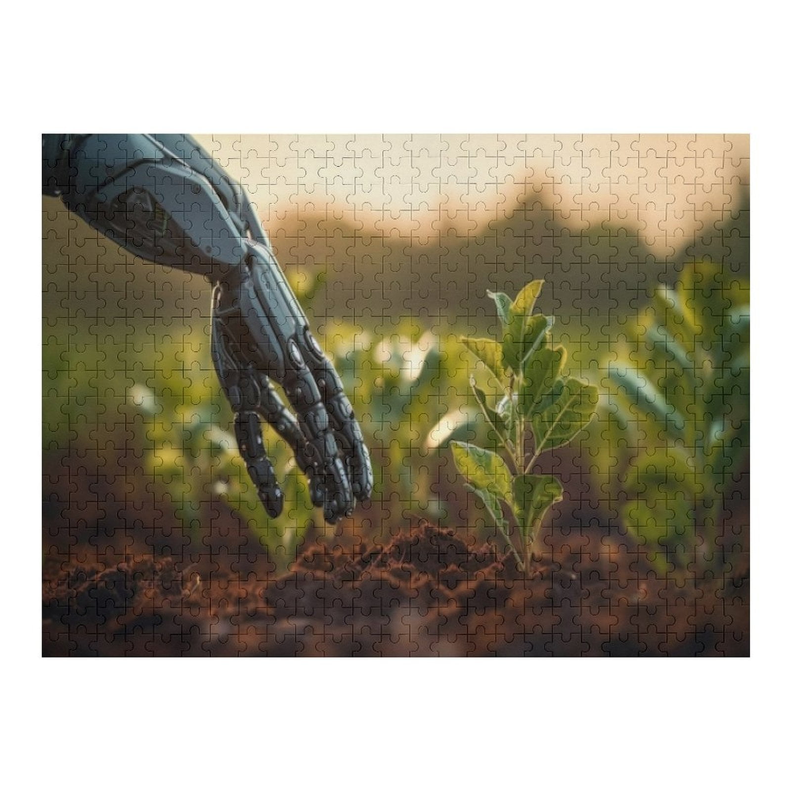 Jigsaw Puzzles - Robotic Arm Tending to Young Plants, Symbolizing Tech ...