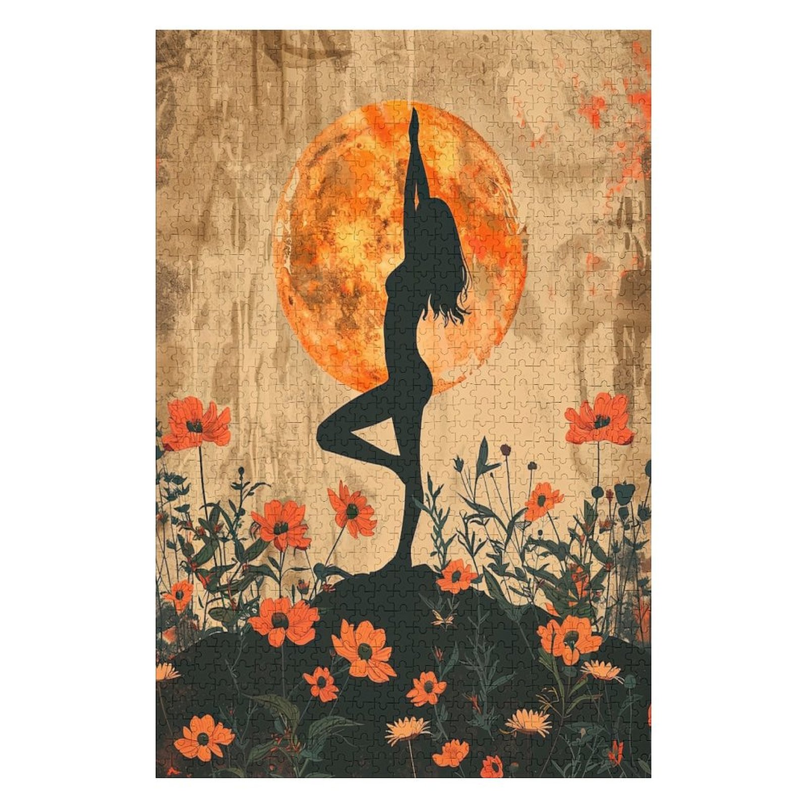 Jigsaw Puzzles - A Silhouette of A Woman in A Yoga Pose, Set Against A ...