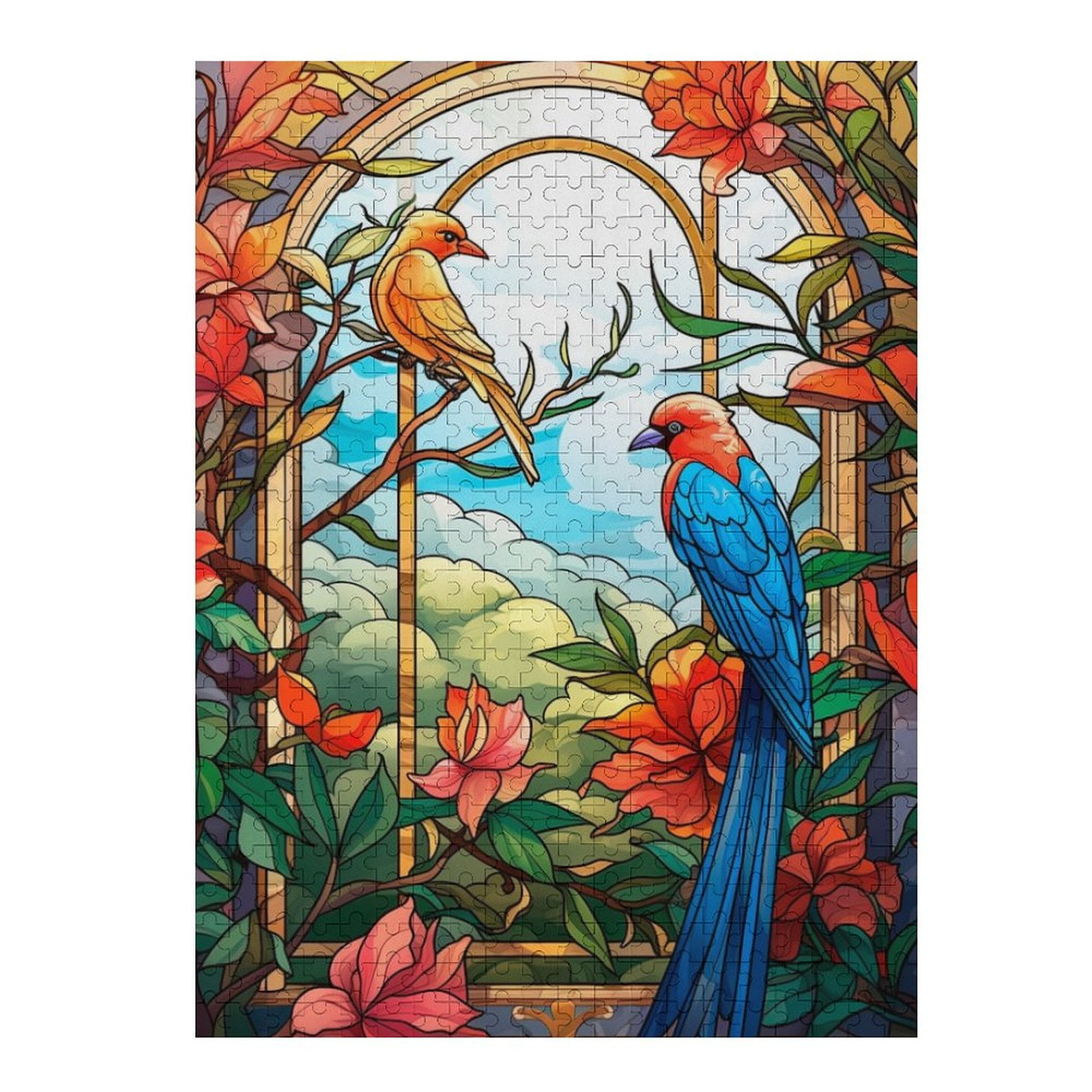 Jigsaw Puzzles - A Stained - Glass - Style Illustration of Birds And ...