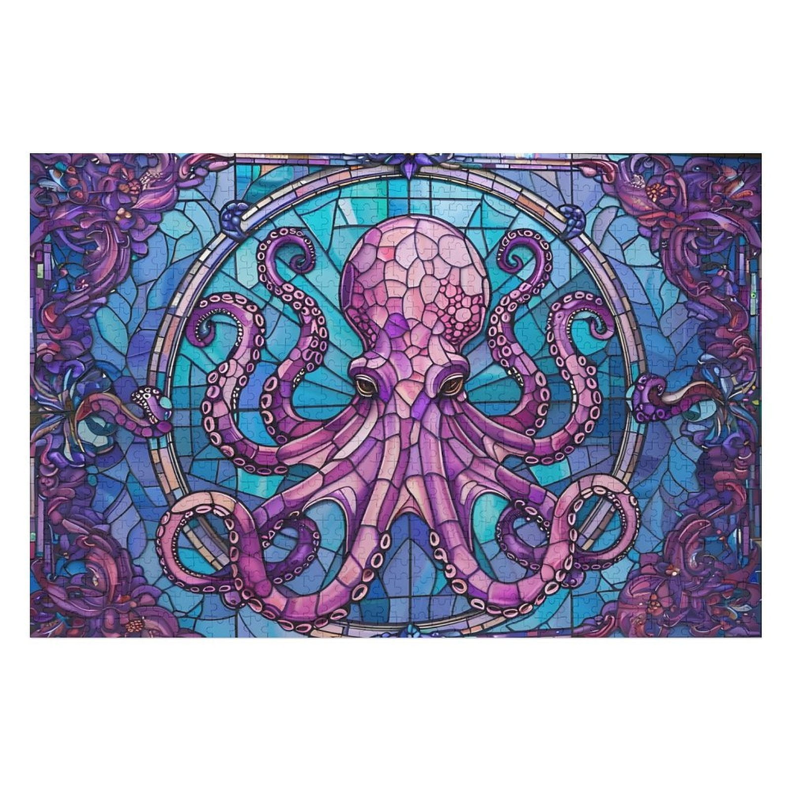 Jigsaw Puzzles - Stained - Glass - Style Purple Octopus with Intricate ...