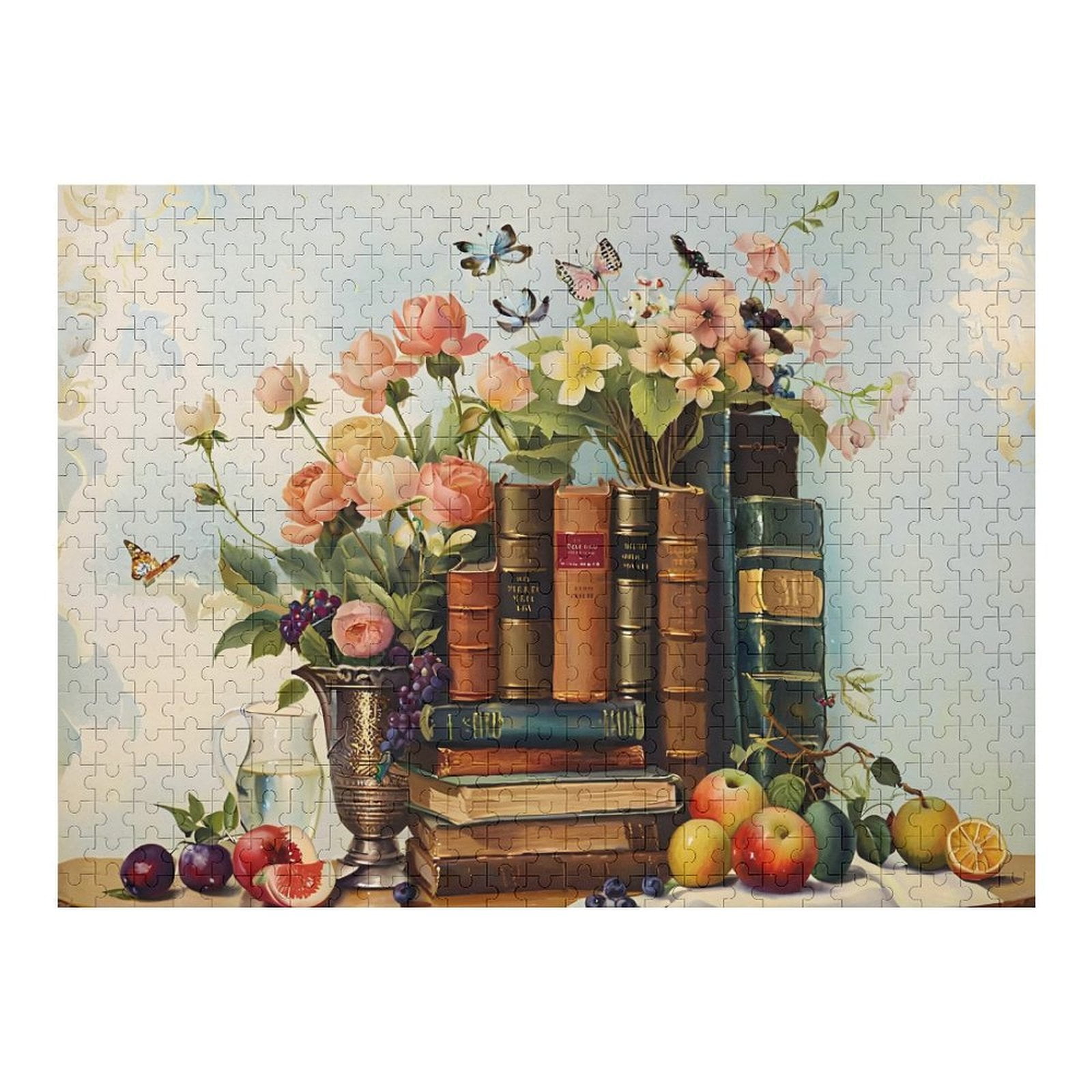 Jigsaw Puzzles - Still Life with A Vase of Pastel Flowers, Old Books ...