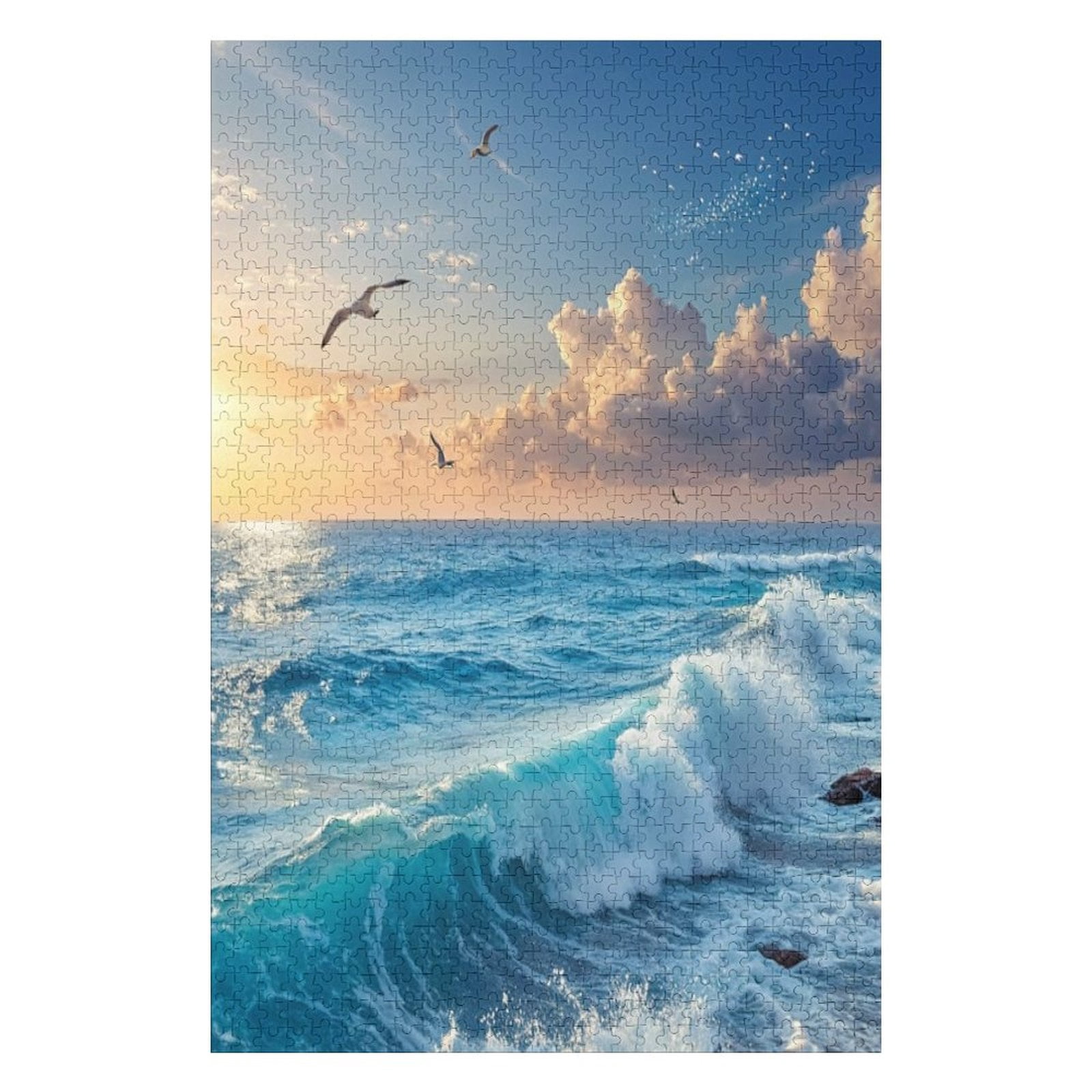 Jigsaw Puzzles Stunning Seascape With Sunset And Seagulls Retro Collage ...