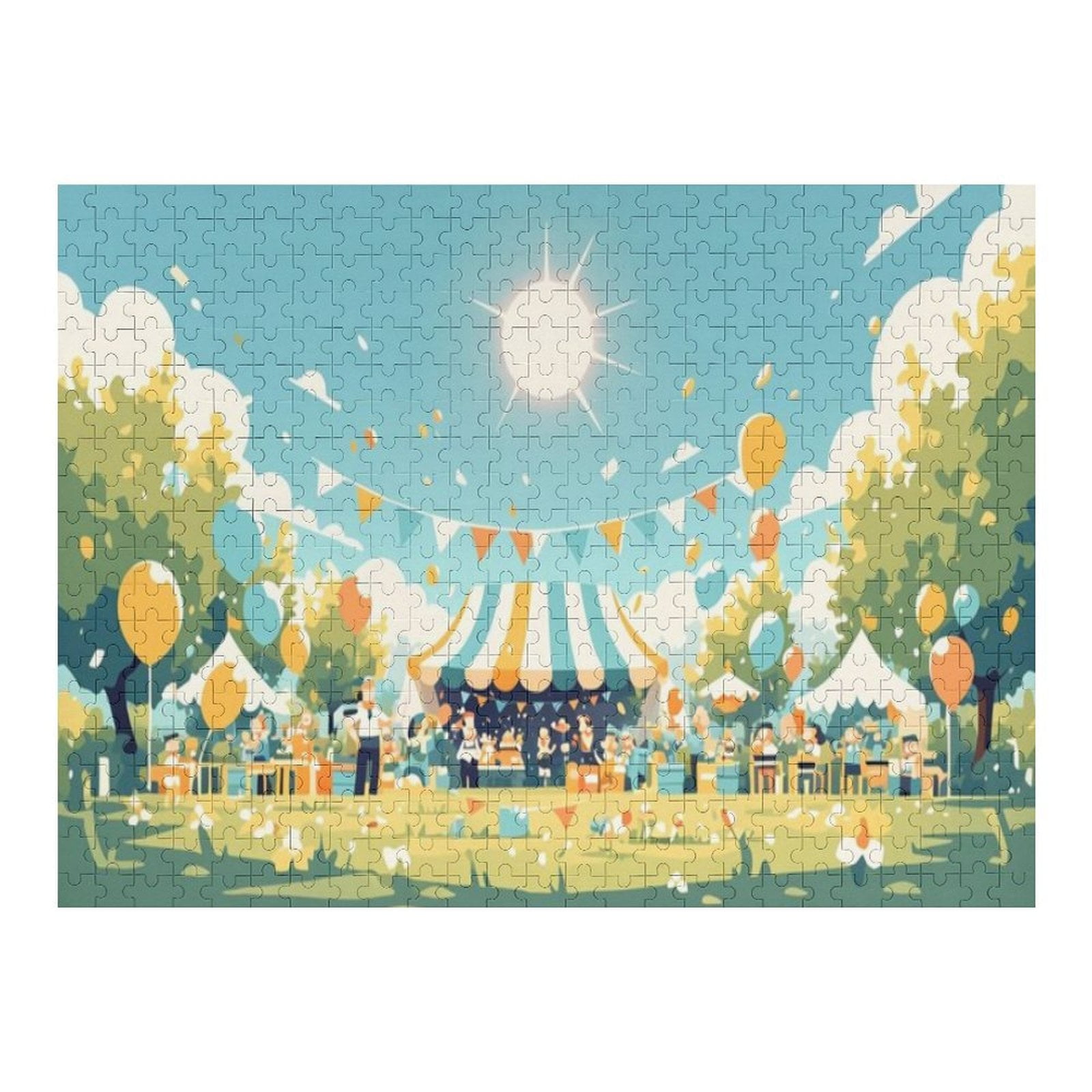 Jigsaw Puzzles - Sunlit Outdoor Party with Tents, Balloons And People ...