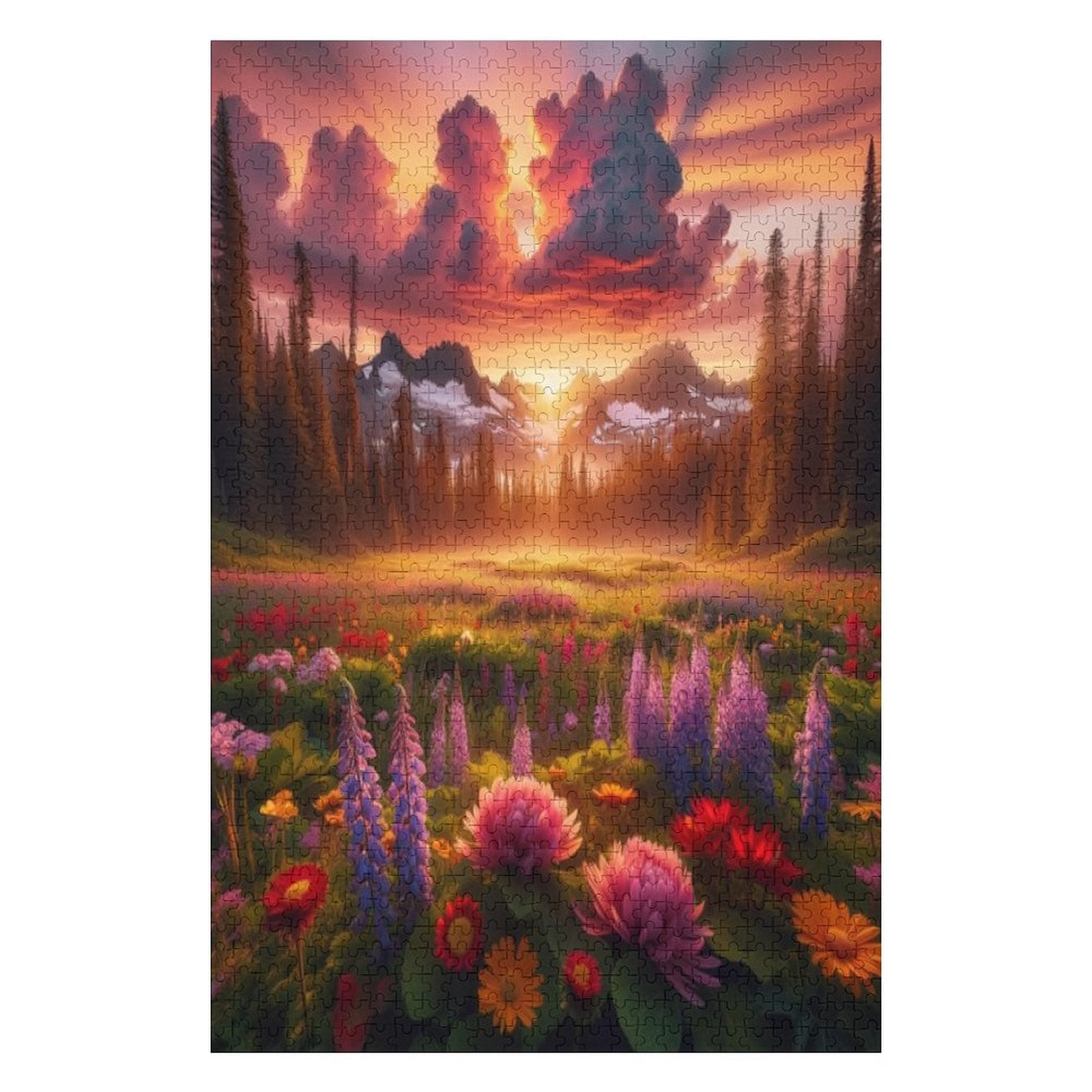 Jigsaw Puzzles Sunset Wildflowers And Mountains Wooden 500 Piece ...