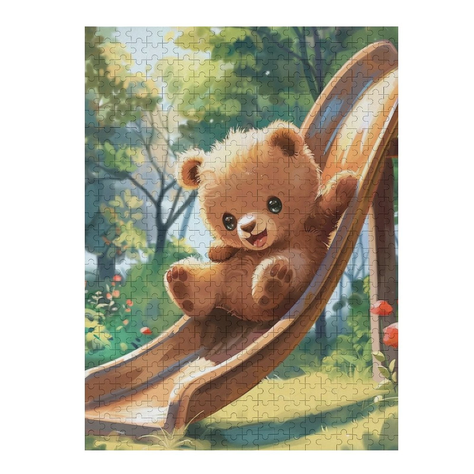 Jigsaw Puzzles - Teddy Bear Joyfully Sliding Down A Wooden Slide in A ...