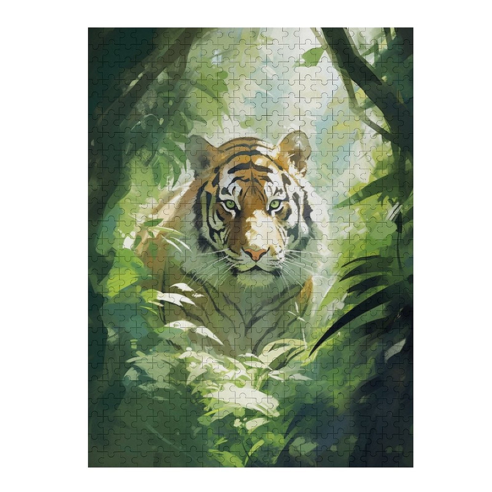 Jigsaw Puzzles - Tiger in A Lush, Green Jungle with Sunlight Filtering ...