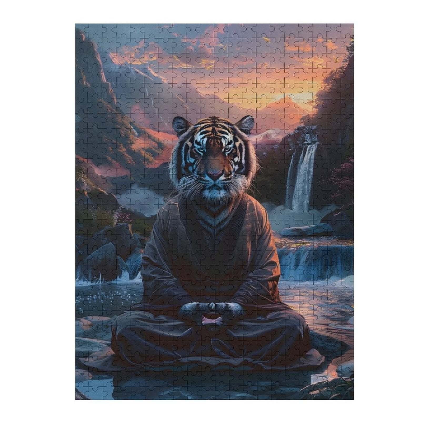 Jigsaw Puzzles - Tiger in Traditional Robes Meditating by A Waterfall ...