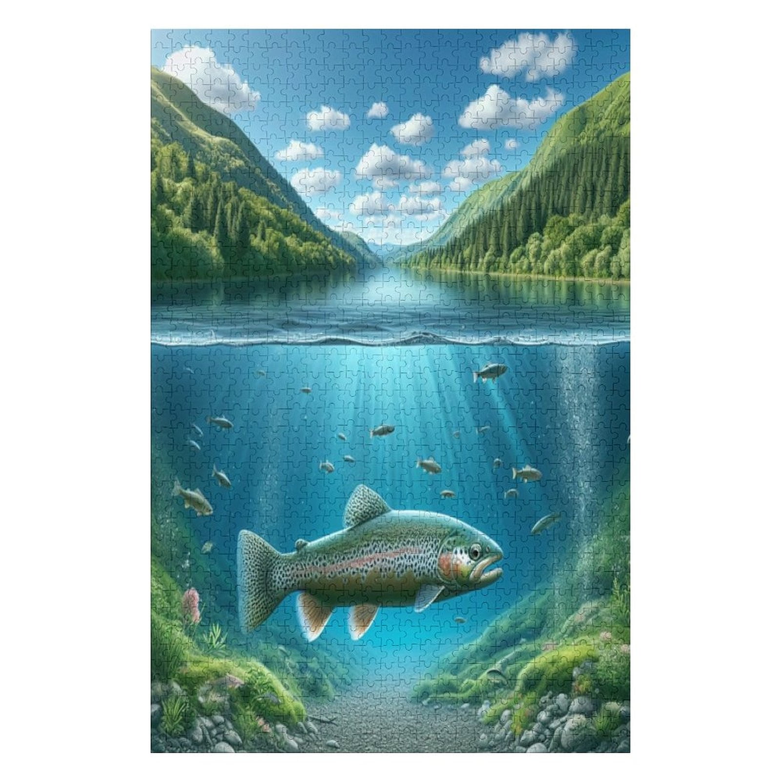 Jigsaw Puzzles Trout Swimming In Serene Lake With Scenic Landscape View ...
