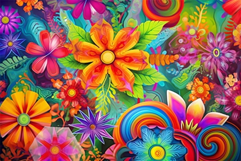 Jigsaw Puzzles Vivid Color Psychedelic Floral Patterns Formation DIY ...
