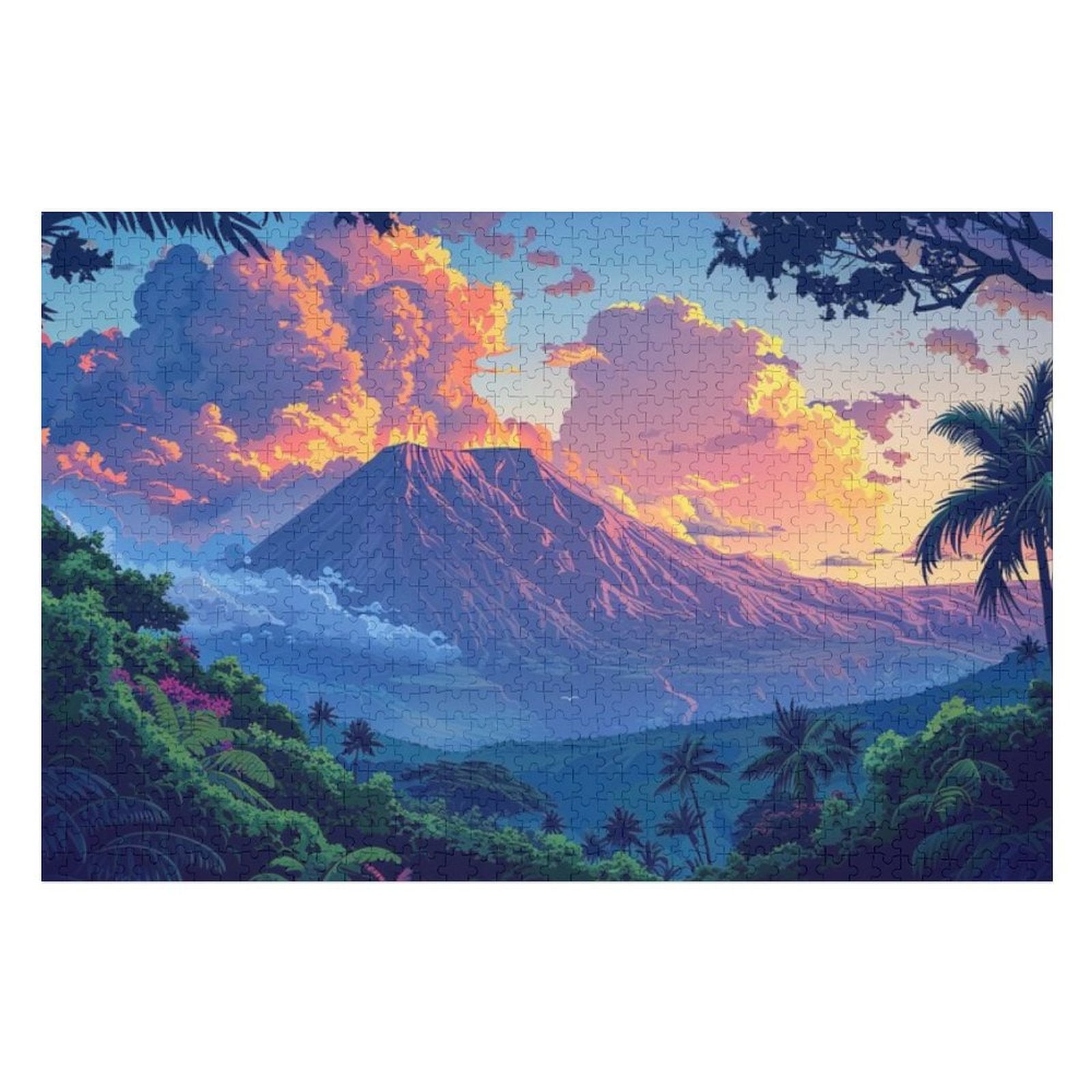 Jigsaw Puzzles - Volcano at Sunset with Dramatic Clouds And Lush ...