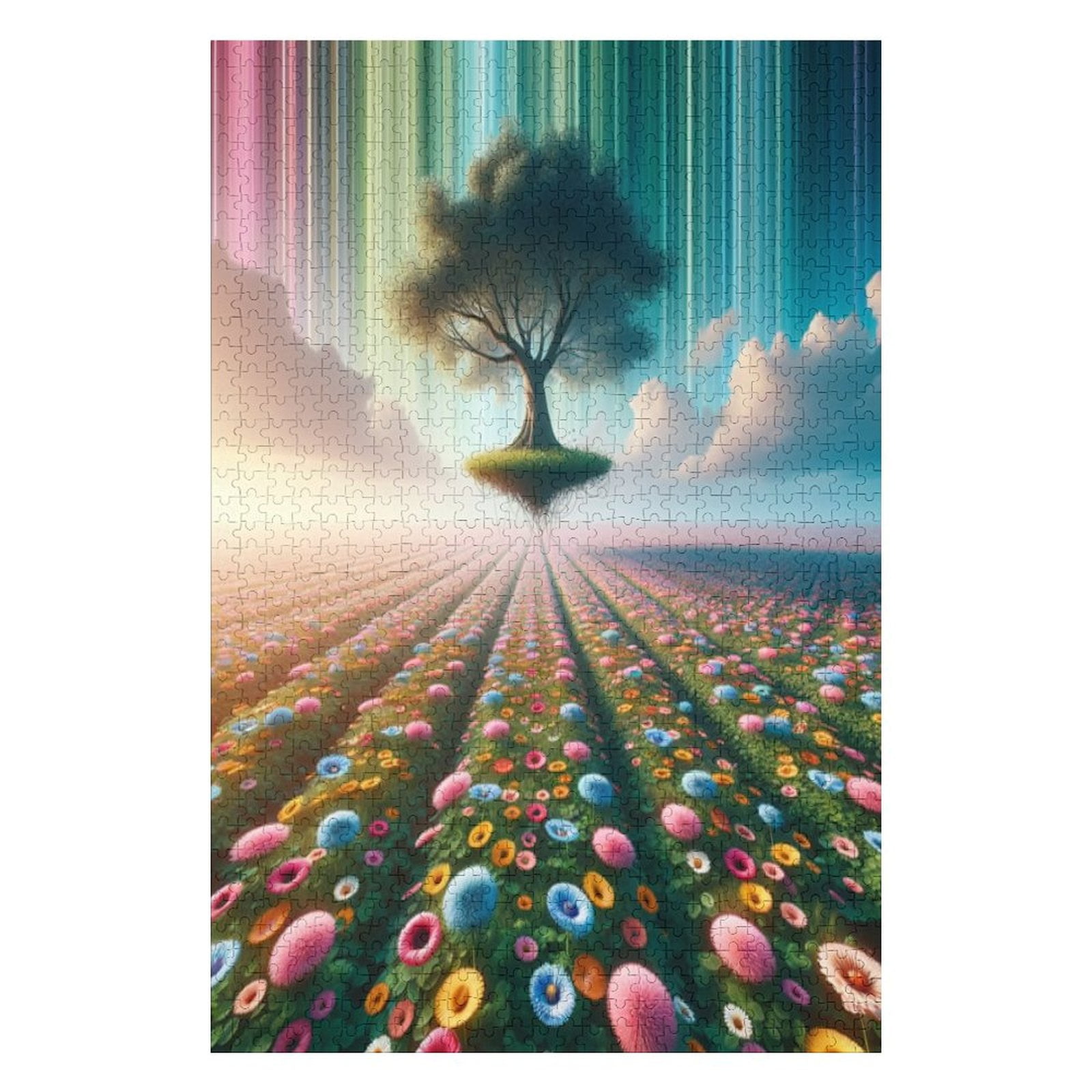 Jigsaw Puzzles Whimsical Floating Tree In Vibrant Flower Field Wooden ...