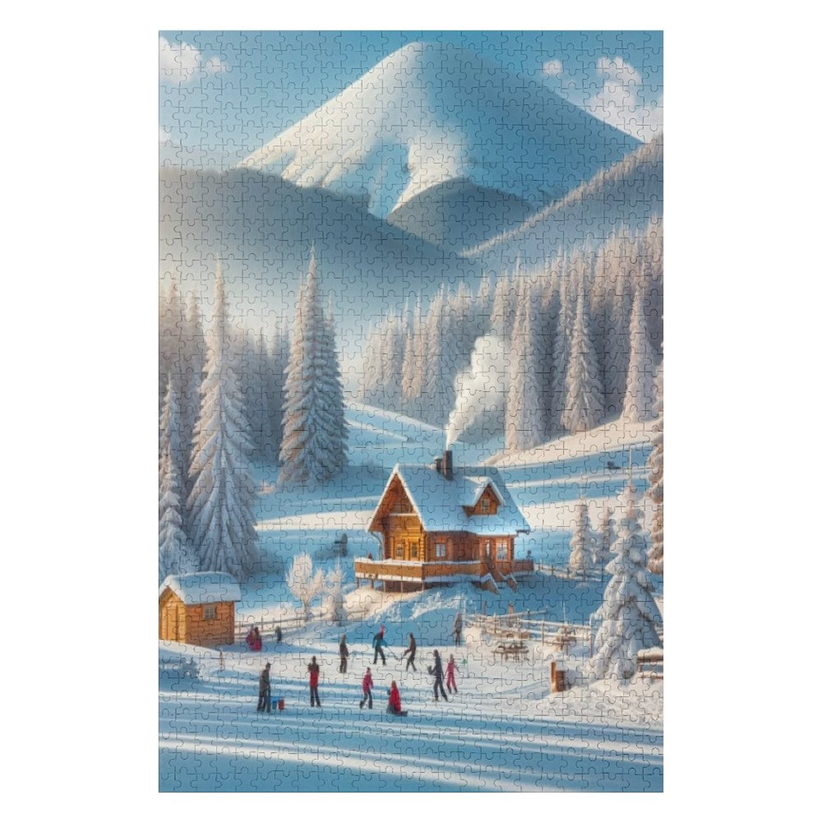 Jigsaw Puzzles Winter Scene With Cozy Cabin And Snowy Mountains Wooden ...