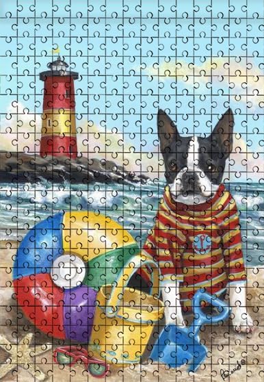 Jigsaw Puzzles for Adults 1000 Pieces Boston Terrier Beach Baby Wooden ...