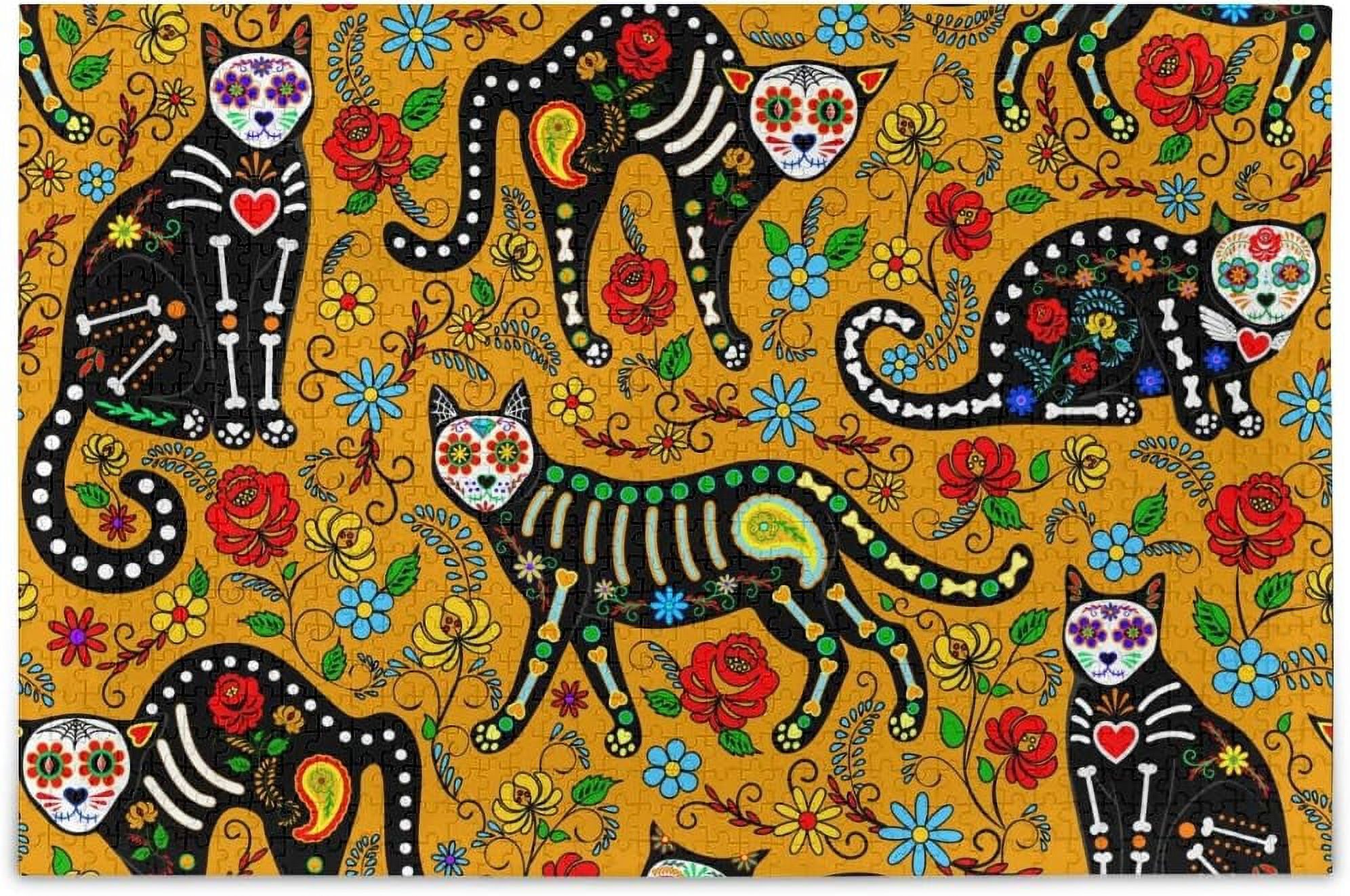 Jigsaw Puzzles for Adults 1000 Pieces Calavera Sugar Skull Black Cats ...